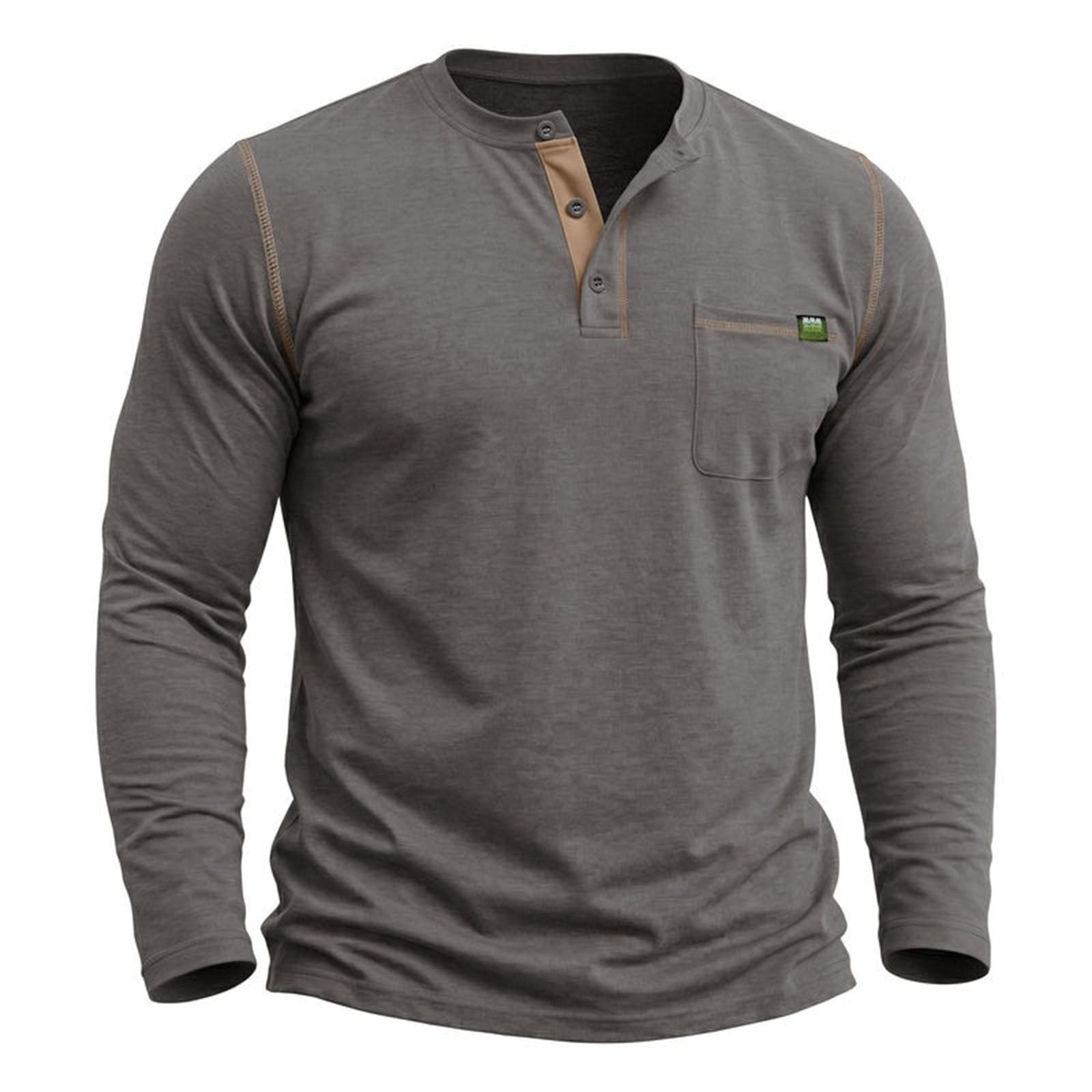 asjyhkr Mens Henley Shirts Long Sleeve Loose Classic Breathable Fall ...