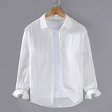 asjyhkr Mens Shirts Long Sleeve Lapel Button Striped Cardigan Casual ...