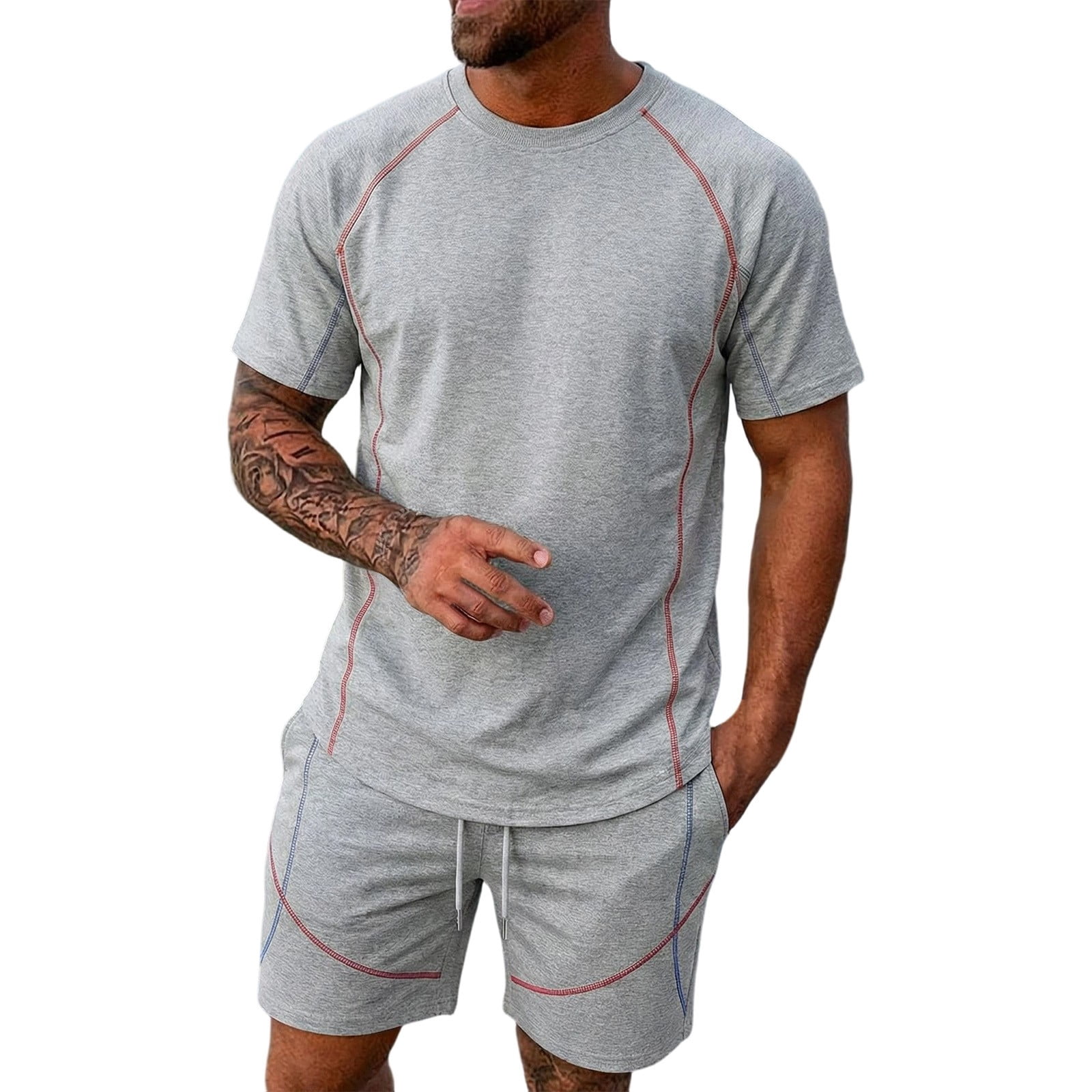 asjyhkr Mens Short Sets 2 Piece Outfits Classic Sports Crewneck T-shirt ...
