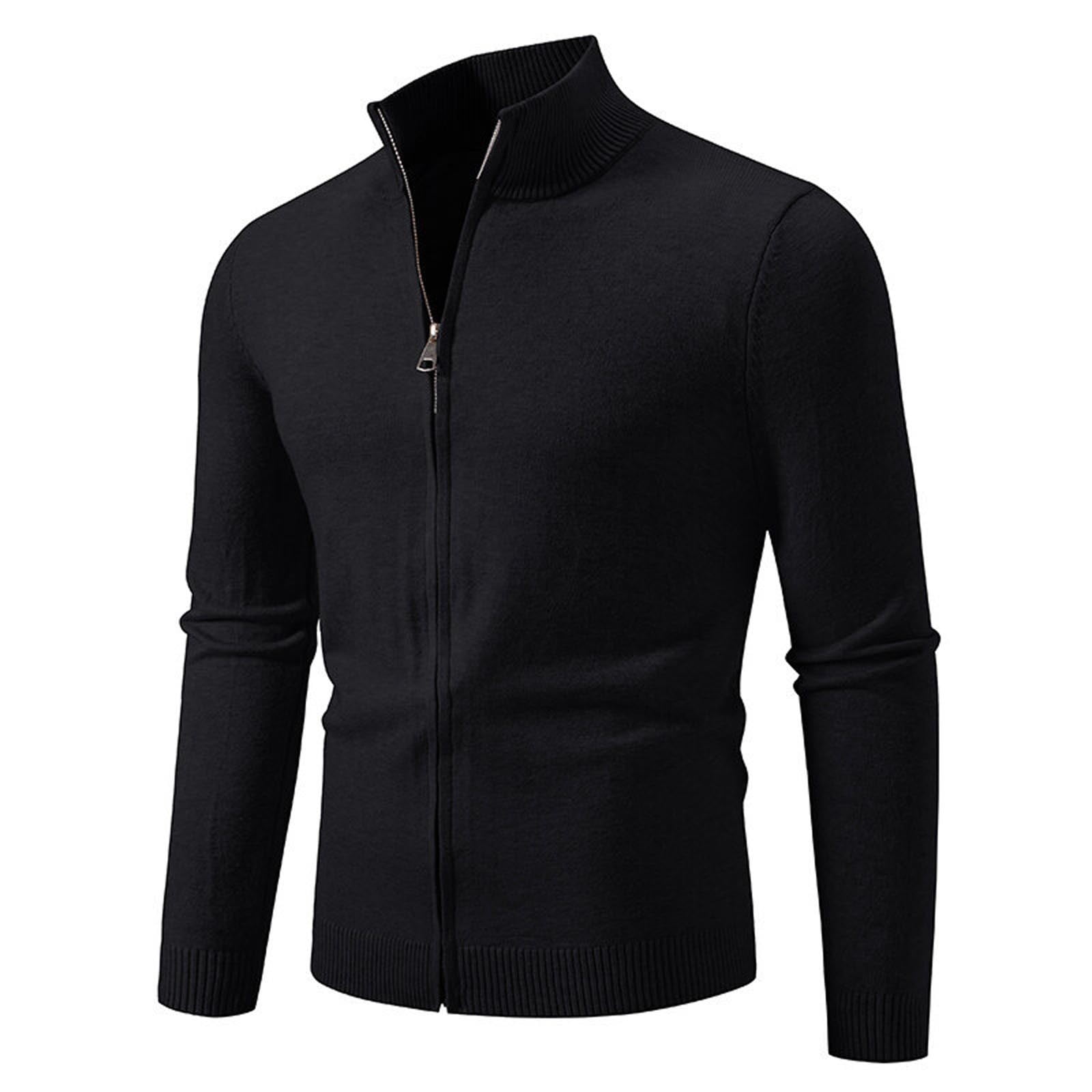 asjyhkr Mens Sweaters Long Sleeve Stand Collar Zipper Cardigan Sweaters ...