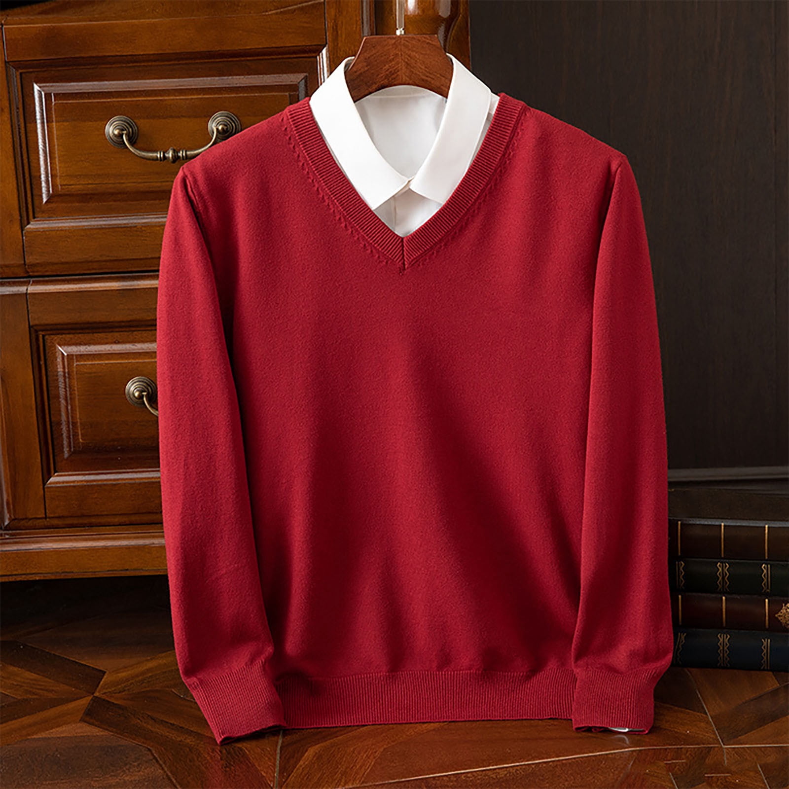 asjyhkr Mens Sweaters Long Sleeve V Neck Knit Pullover Fashion Casual ...