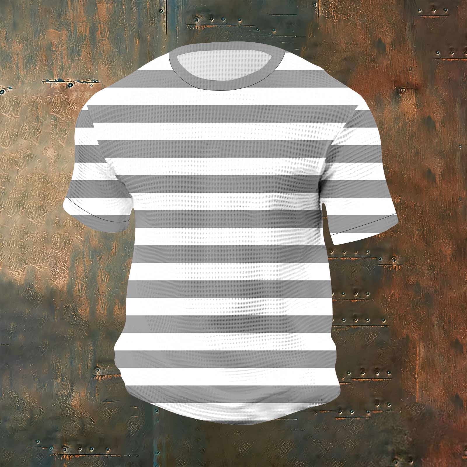 asjyhkr Mens T-Shirt Stretch Short Sleeve Crew Neck Horizontal Stripes ...