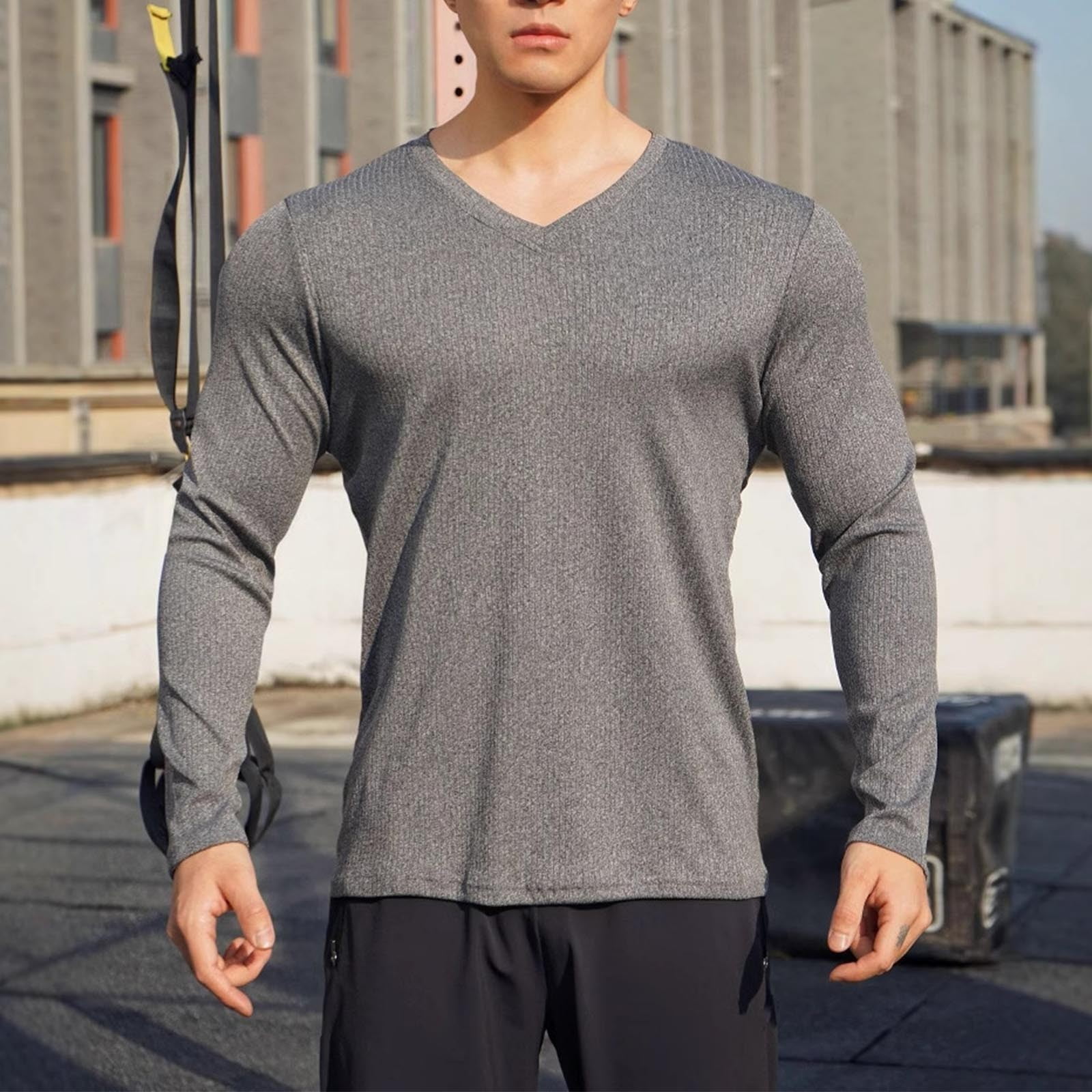 asjyhkr Mens Undershirts Crew Neck Long Sleeve Pullover Breathable Gym ...