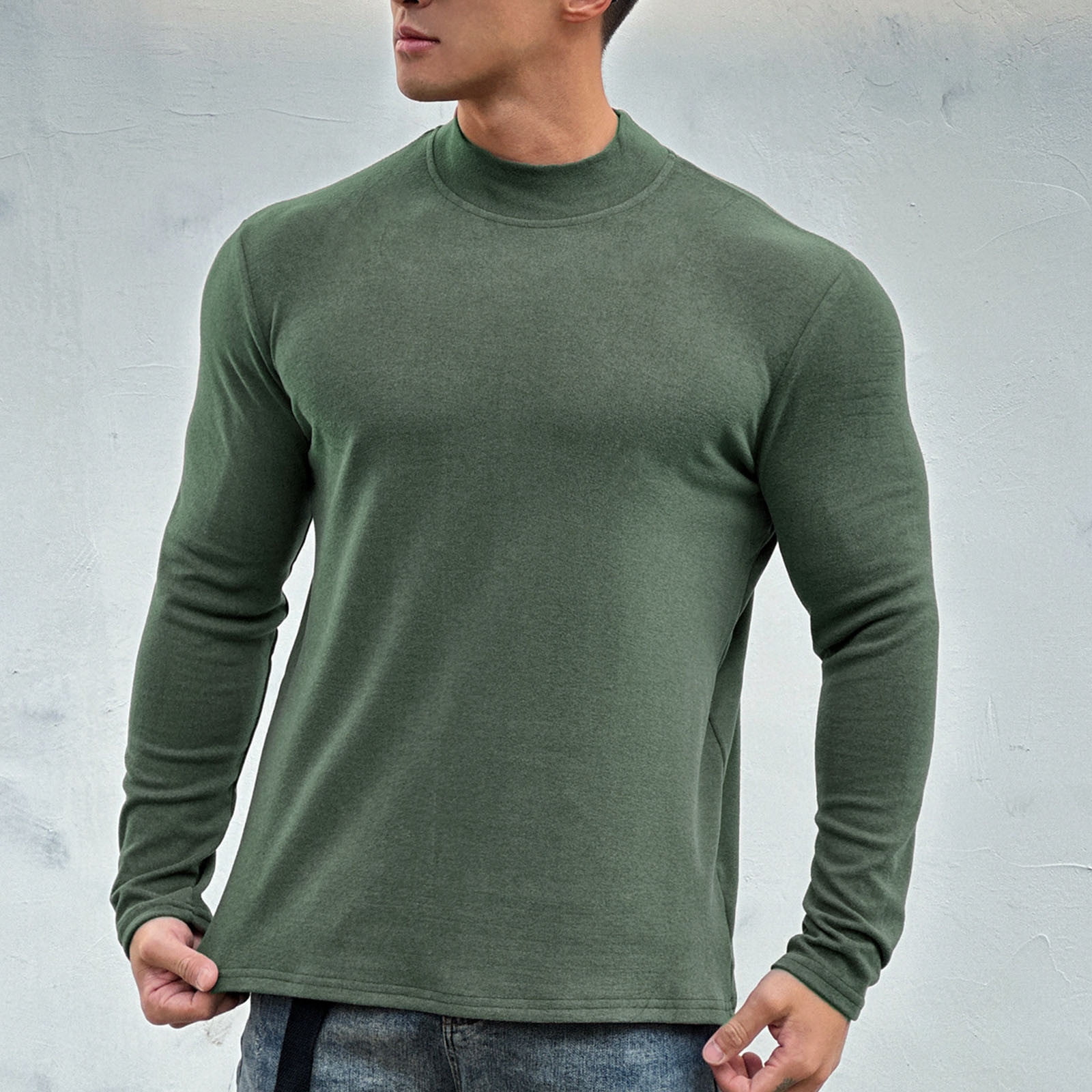 asjyhkr Mens Undershirts Long Sleeve Crew Neck Pullover Fashion Solid ...