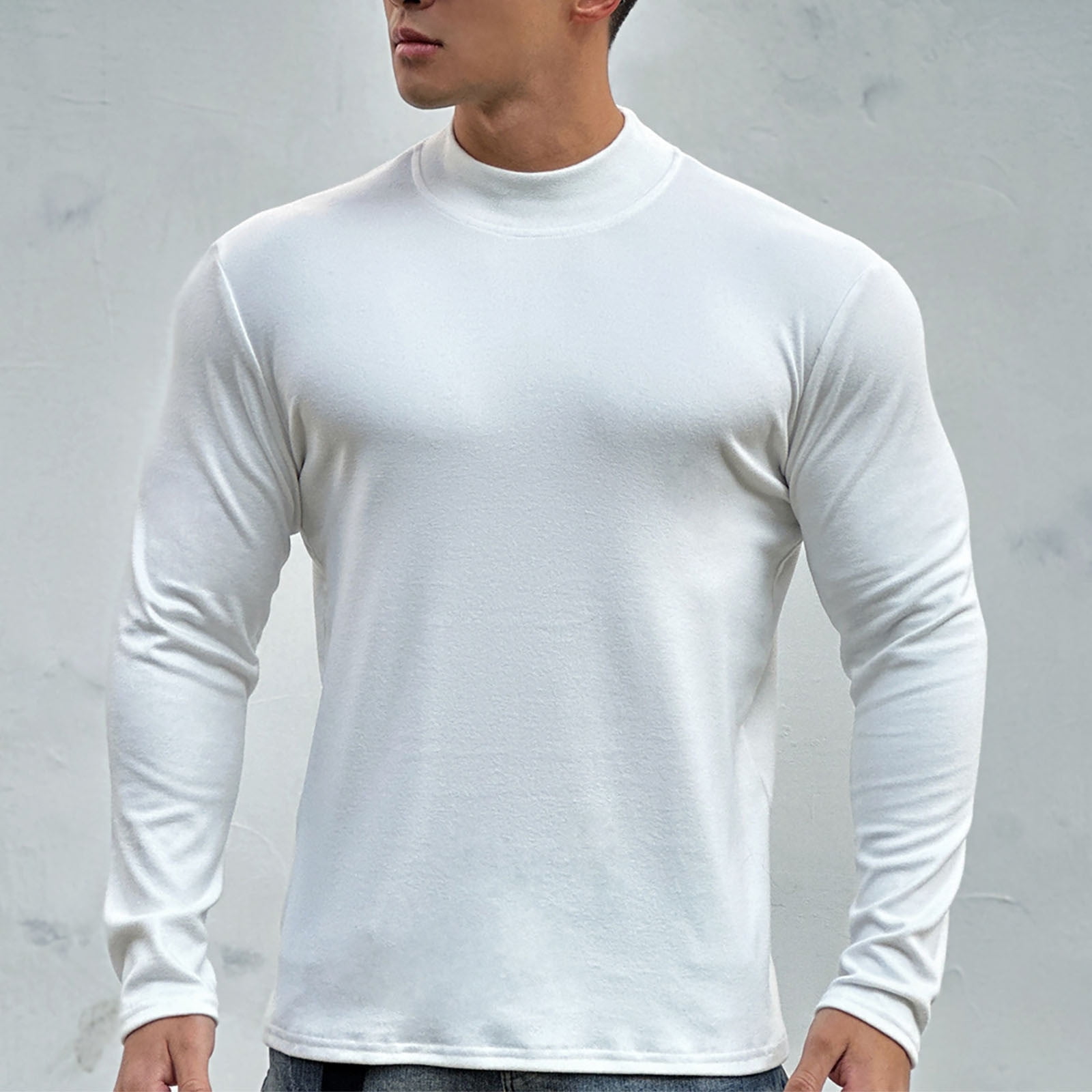 asjyhkr Mens Undershirts Long Sleeve Crew Neck Pullover Fashion Solid ...