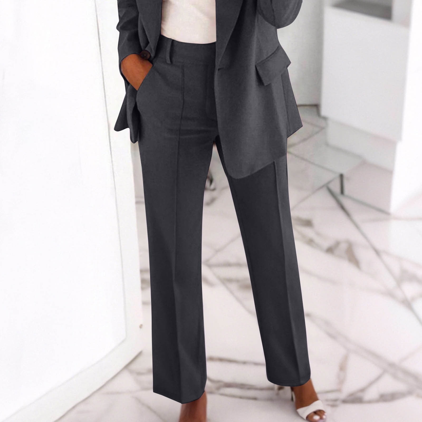 asjyhkr Plus Size Dress Pants for Women Button down Waist Casual ...