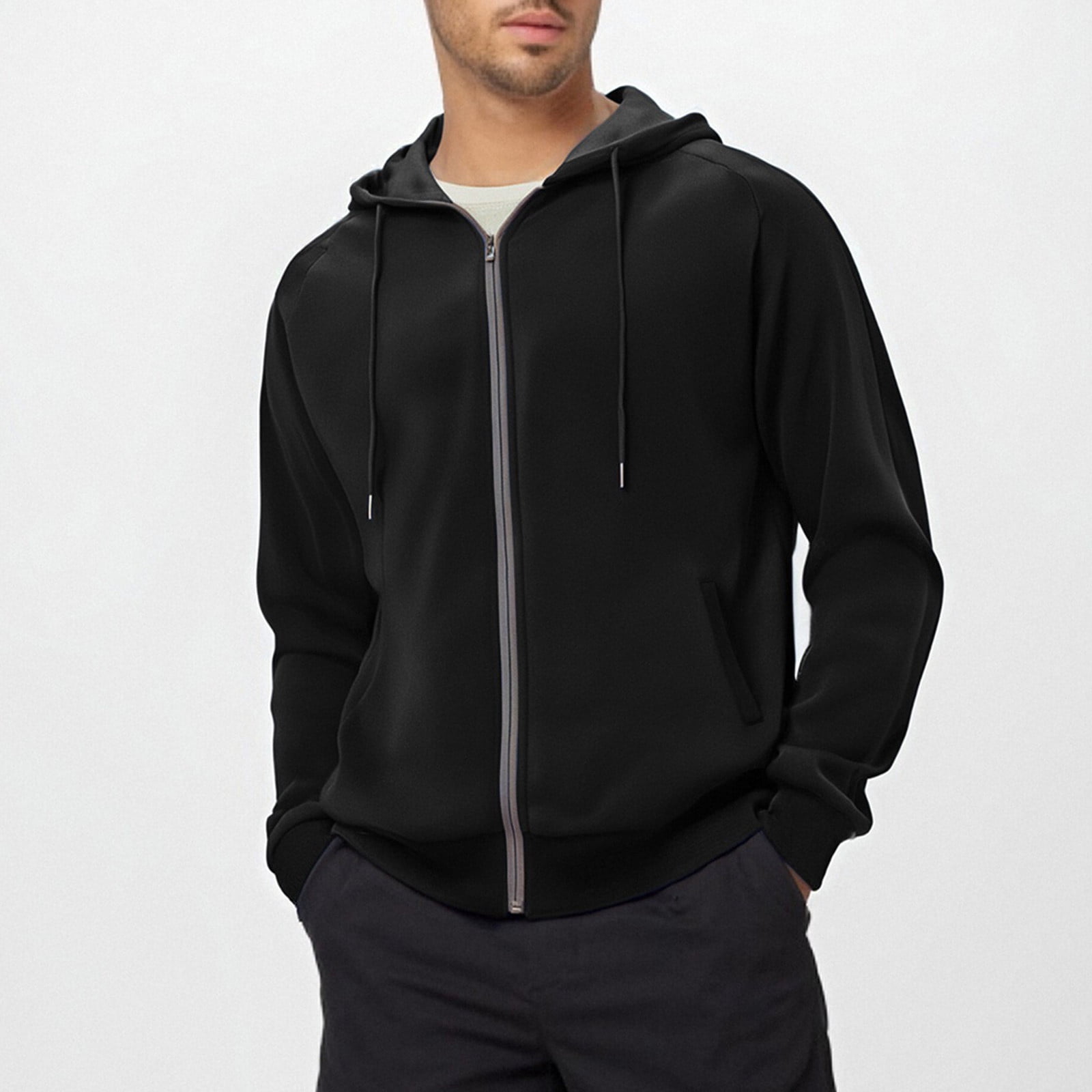 asjyhkr Plus Size Hoodies for Men Long Sleeve Drawstring Hooded Zipper ...