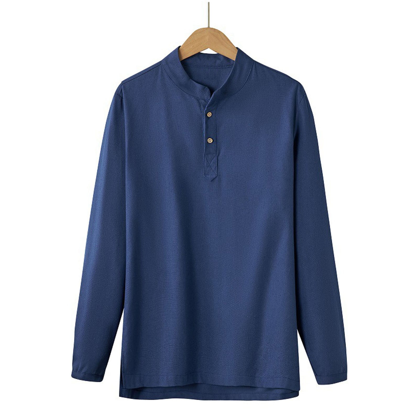 asjyhkr Plus Size Linen Shirts for Men Long Sleeve Crew Neck Button ...