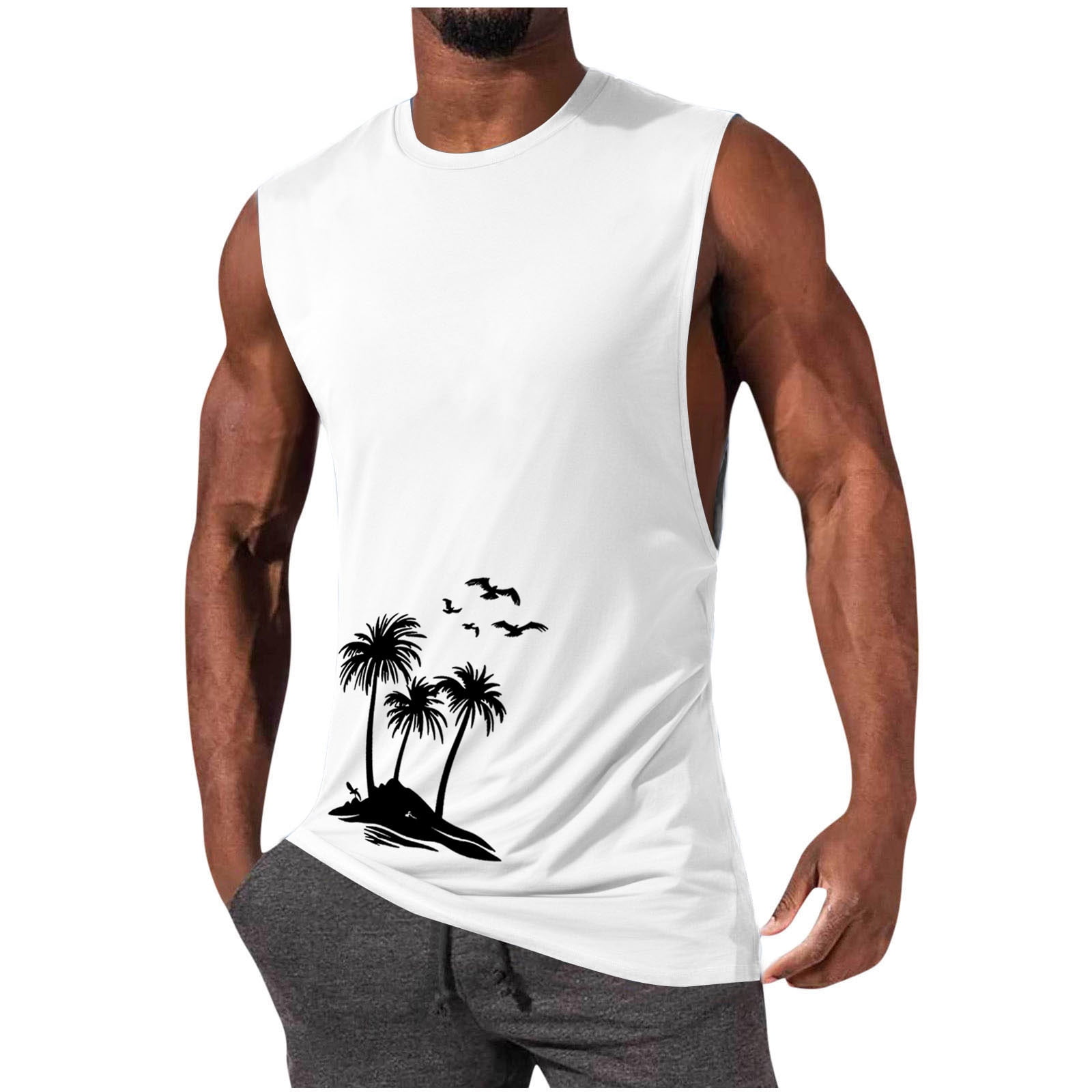asjyhkr Plus Size Mens Beach Tank Tops Summer Cotton Gym Workout ...