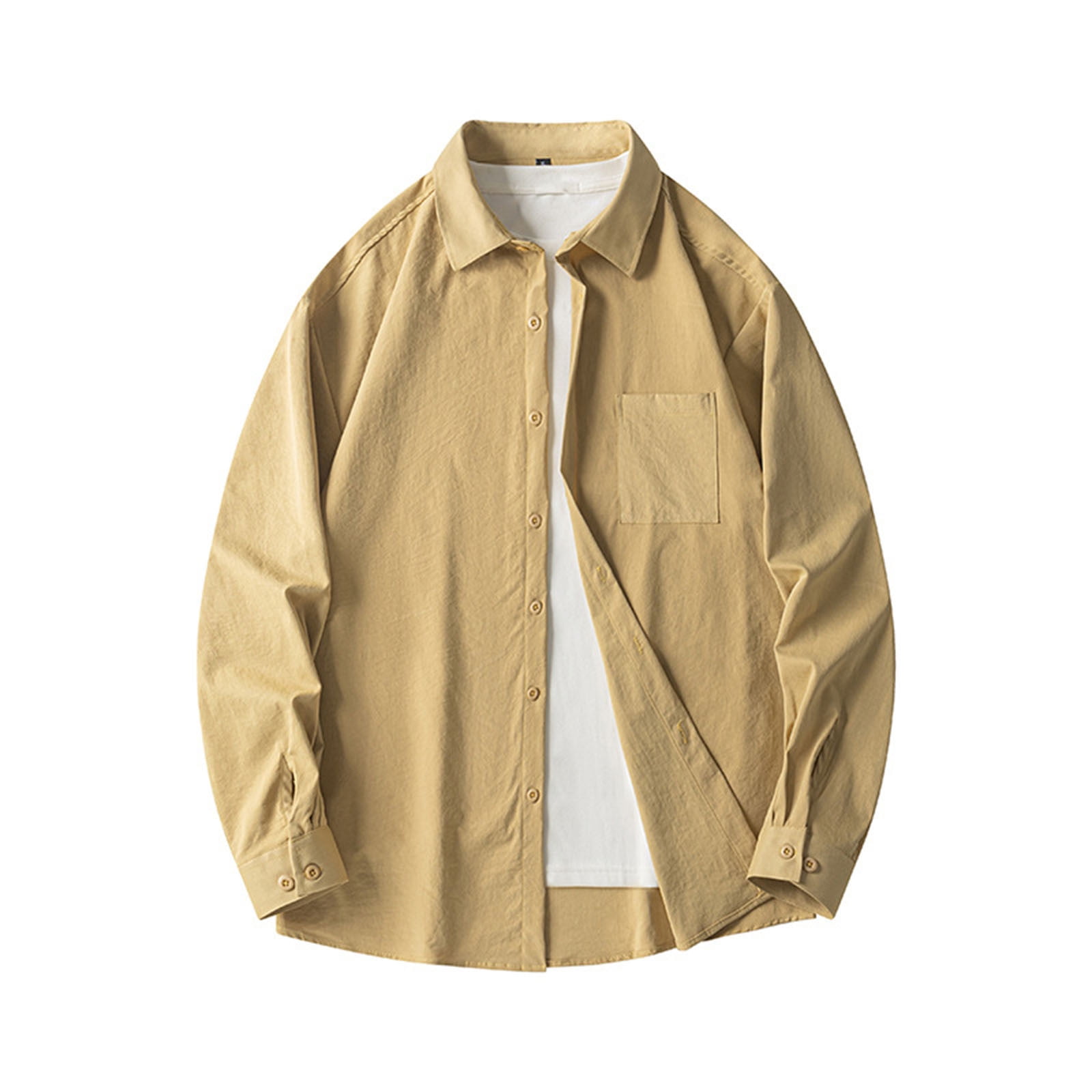 asjyhkr Plus Size Mens Cargo Shirts Long Sleeve Button down Lapel Work ...