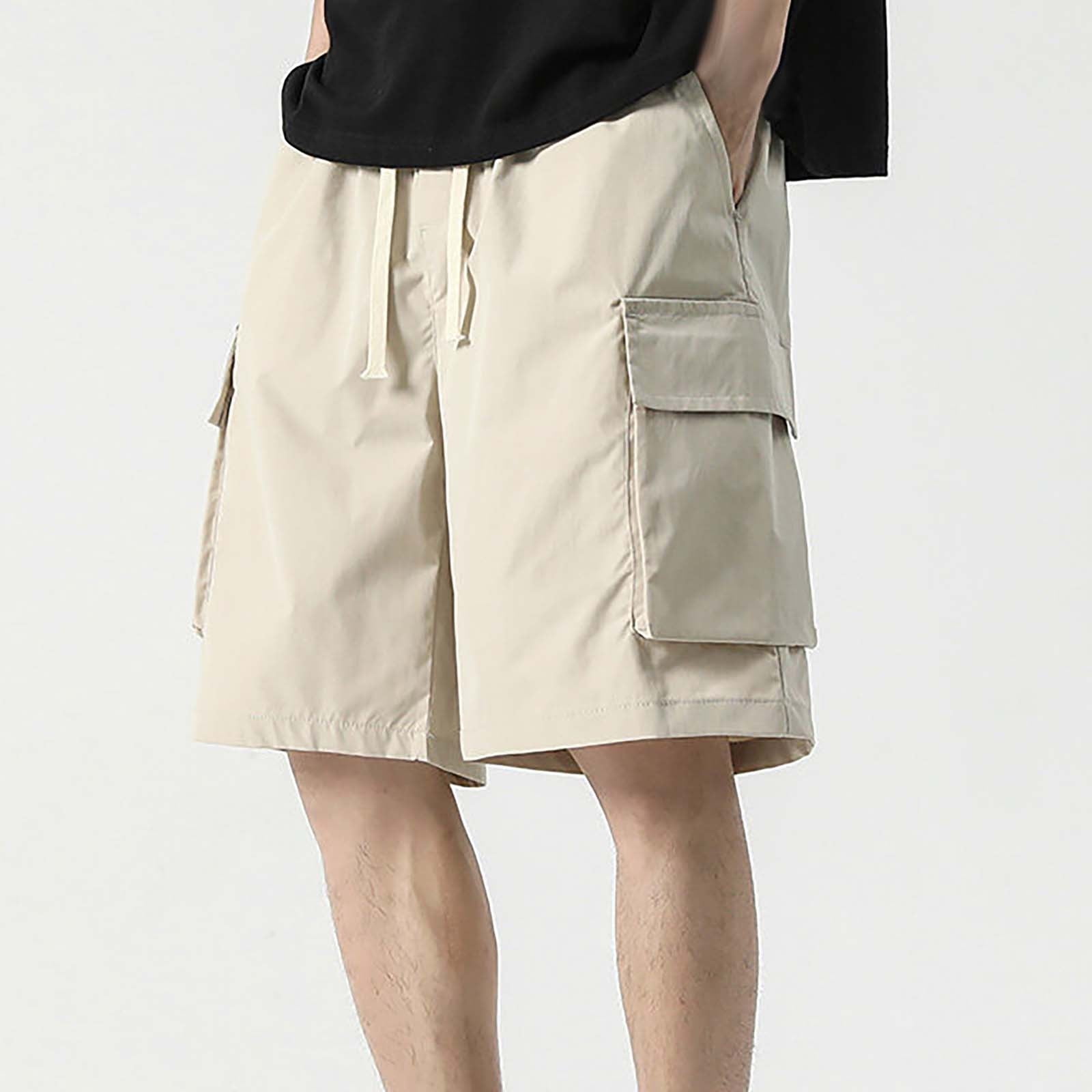 asjyhkr Plus Size Mens Cargo Shorts Breathable Elastic Waist Drawstring ...