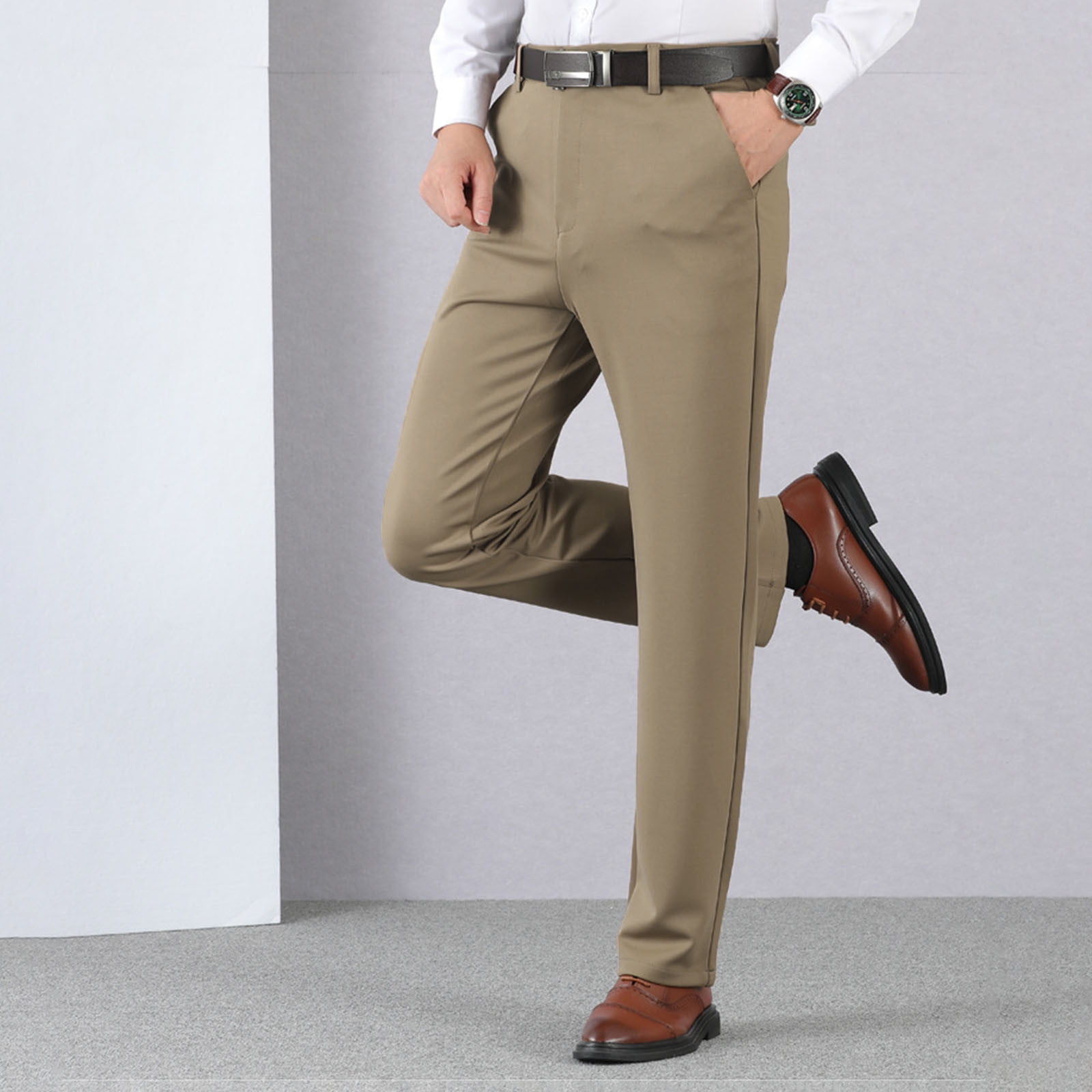 asjyhkr Plus Size Mens Dress Pants Button Zipper Waist Casual ...