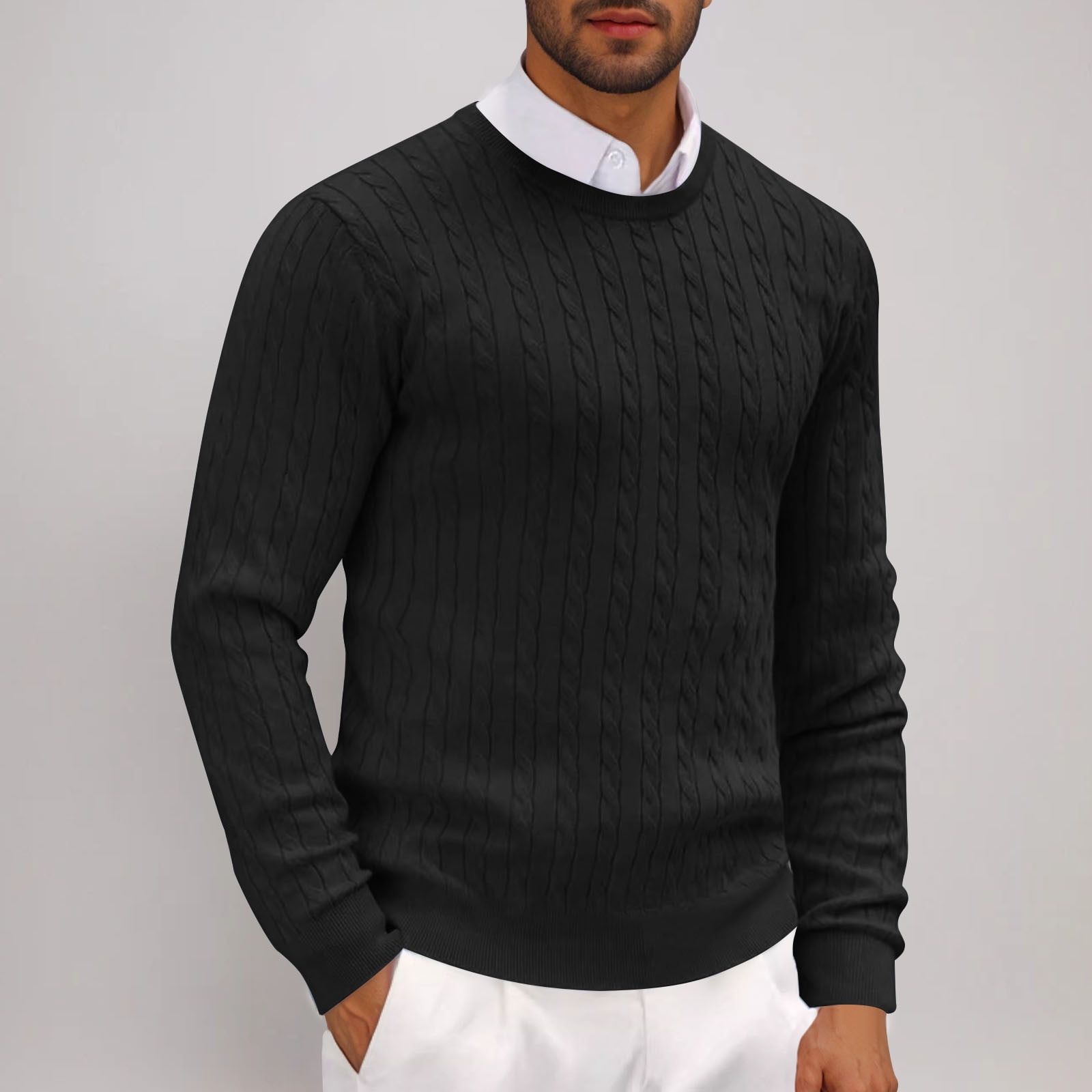 asjyhkr Sweaters for Men Long Sleeve Crew Neck Knit Pullover Casual ...