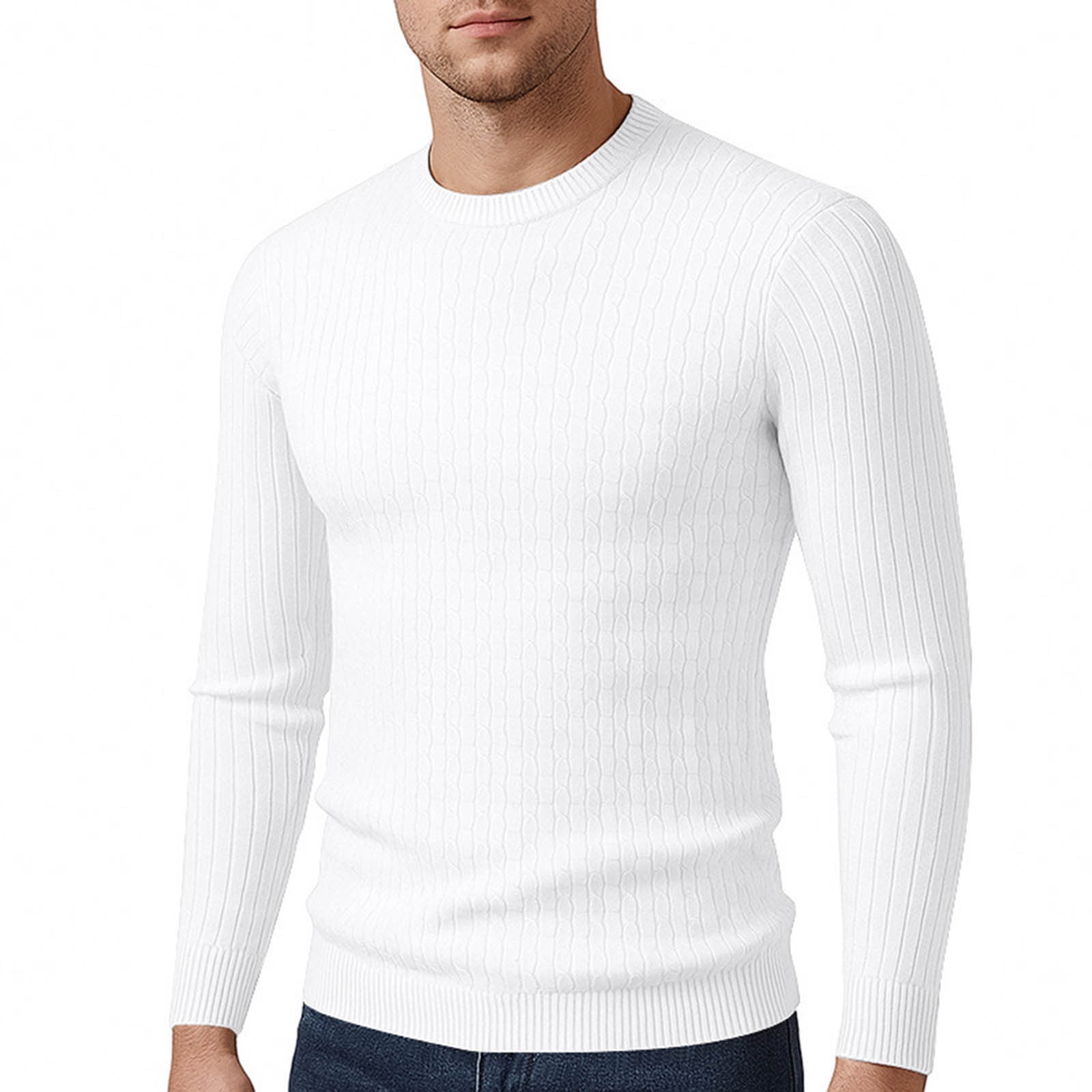 asjyhkr Sweaters for Men Long Sleeve Crew Neck Knit Striped Pullover ...