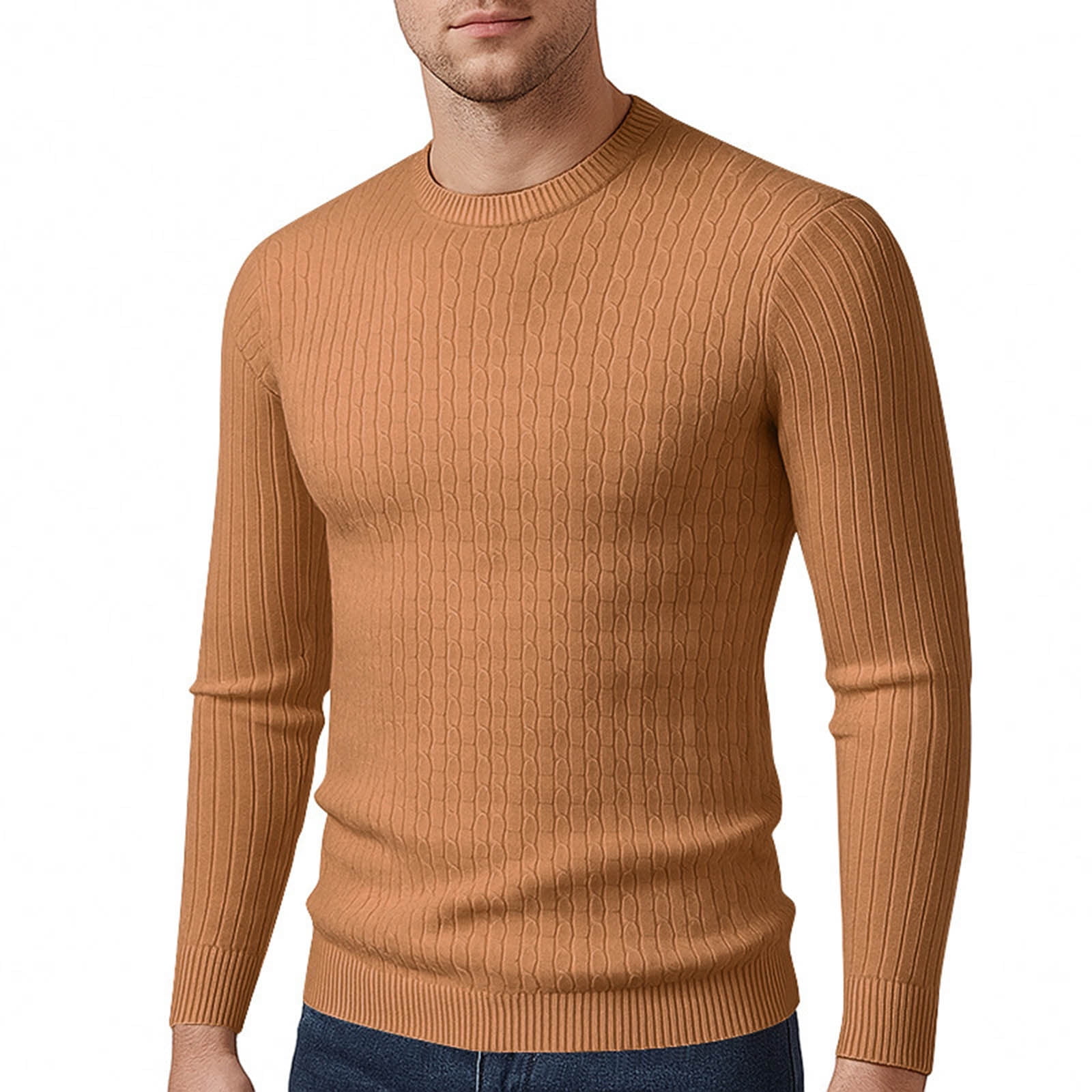 asjyhkr Sweaters for Men Long Sleeve Crew Neck Knit Striped Pullover ...