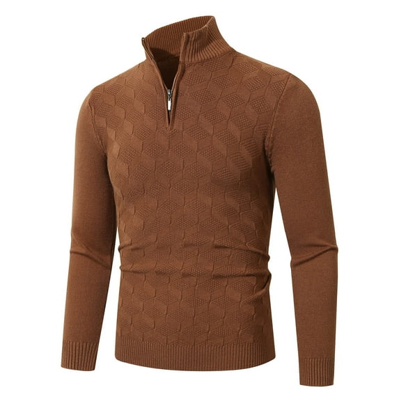 asjyhkr Sweaters for Men Long Sleeve Half Zipper Stand Collar Knit ...