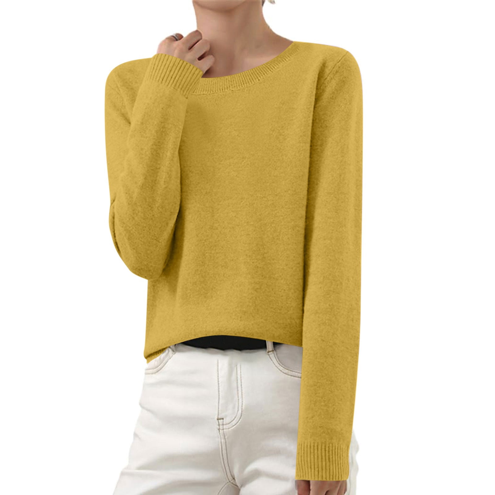 asjyhkr Sweaters for Women Crew Neck Long Sleeve Knit Shirts Thermal ...