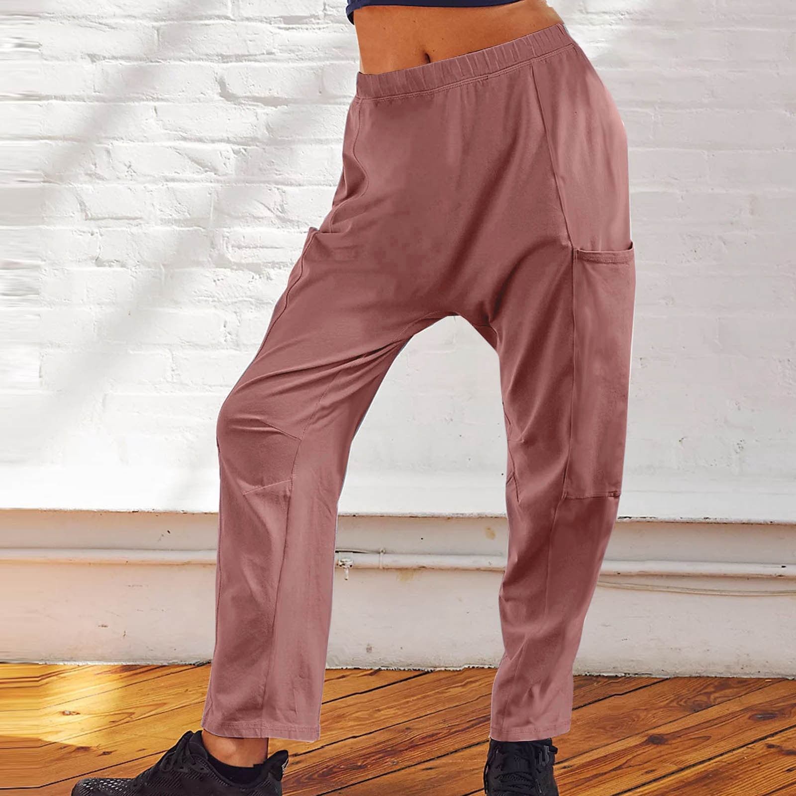 asjyhkr Sweatpants Women Elastic Waist Solid Color Casual Loose ...