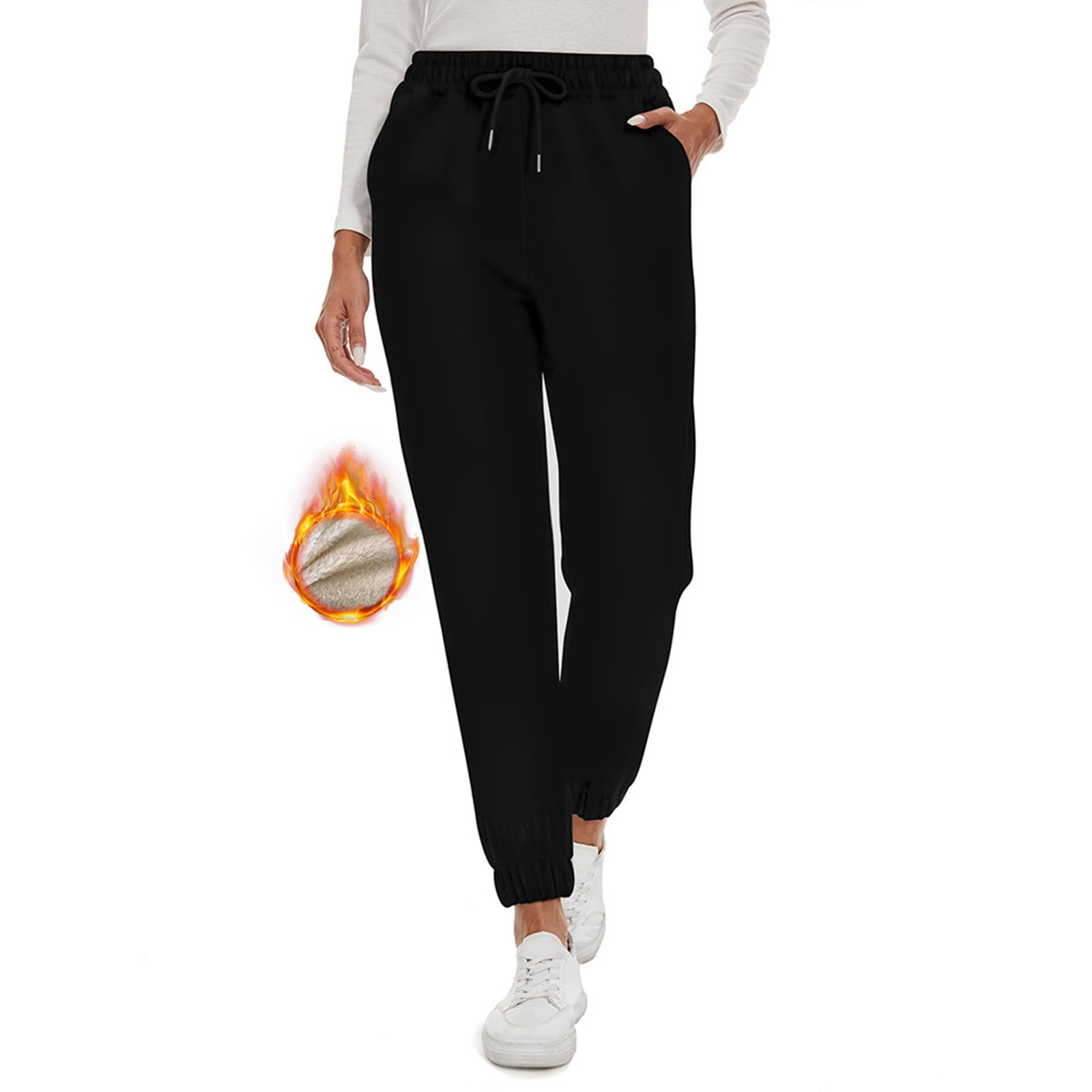asjyhkr Sweatpants Women Fleece Lined Drawstring Elastic Waist Jogger ...