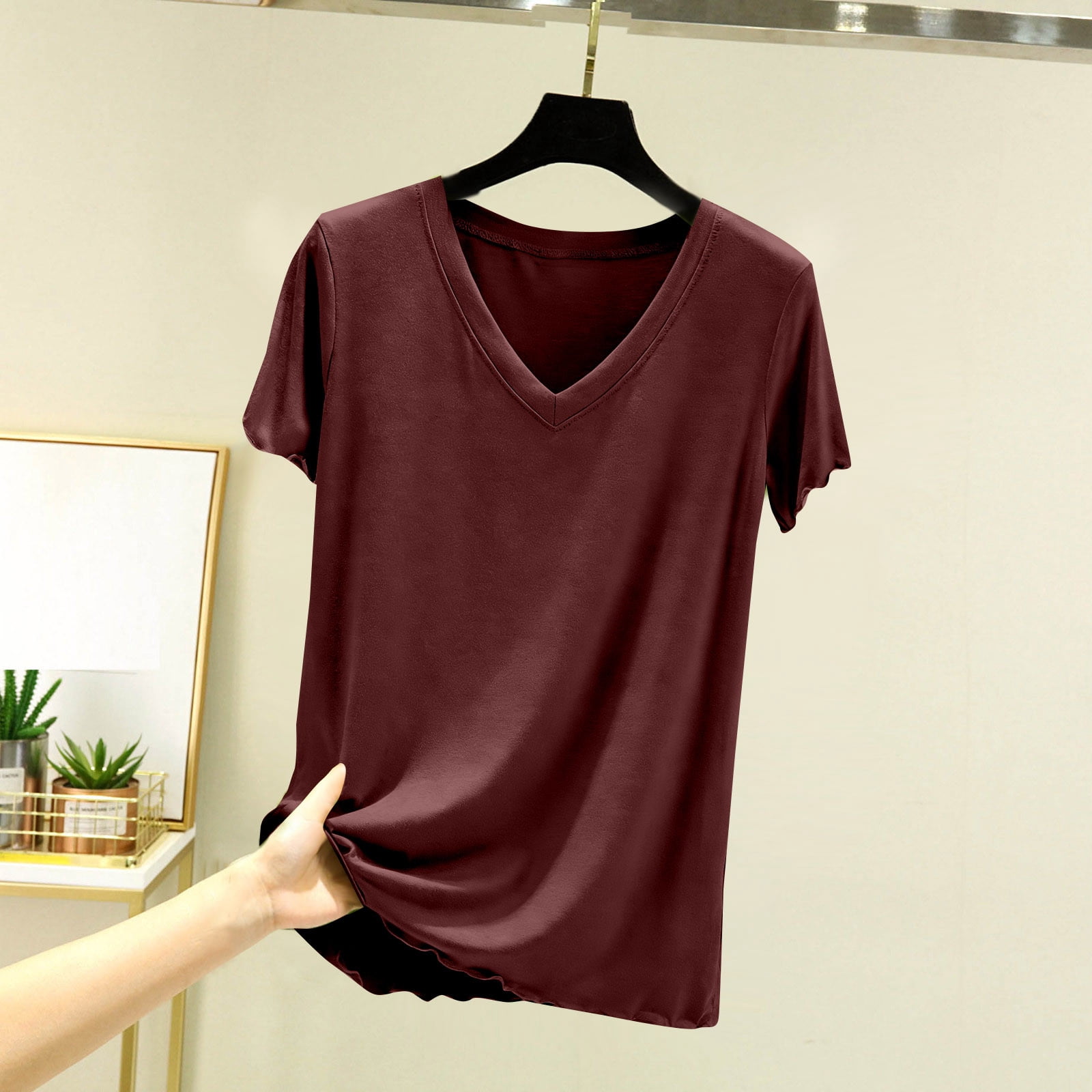 asjyhkr T-Shirts for Women Short Sleeve V-Neck Lightweight Moisture ...