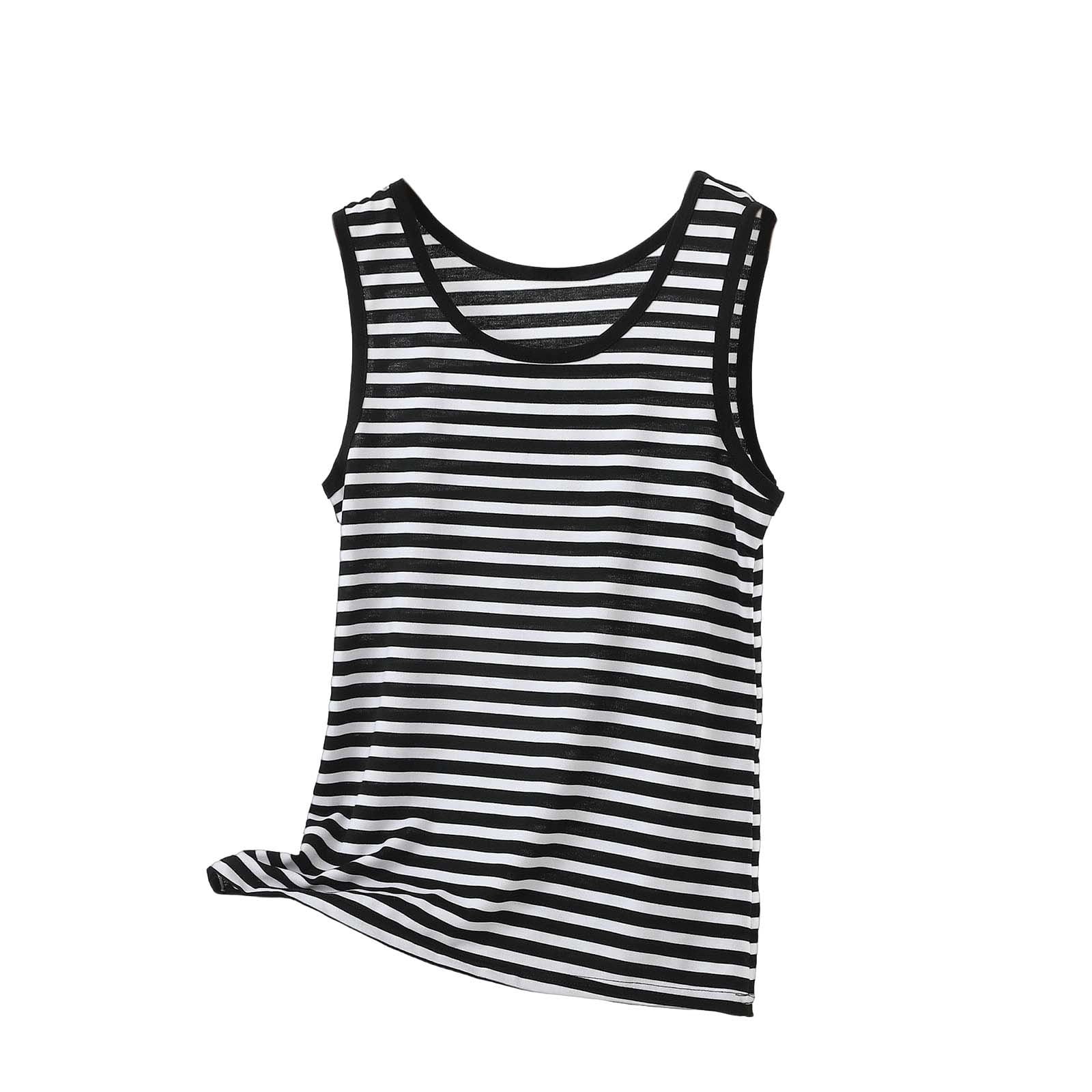 asjyhkr Tank Tops for Women Sleeveless Crew Neck Loose Fitted Striped ...