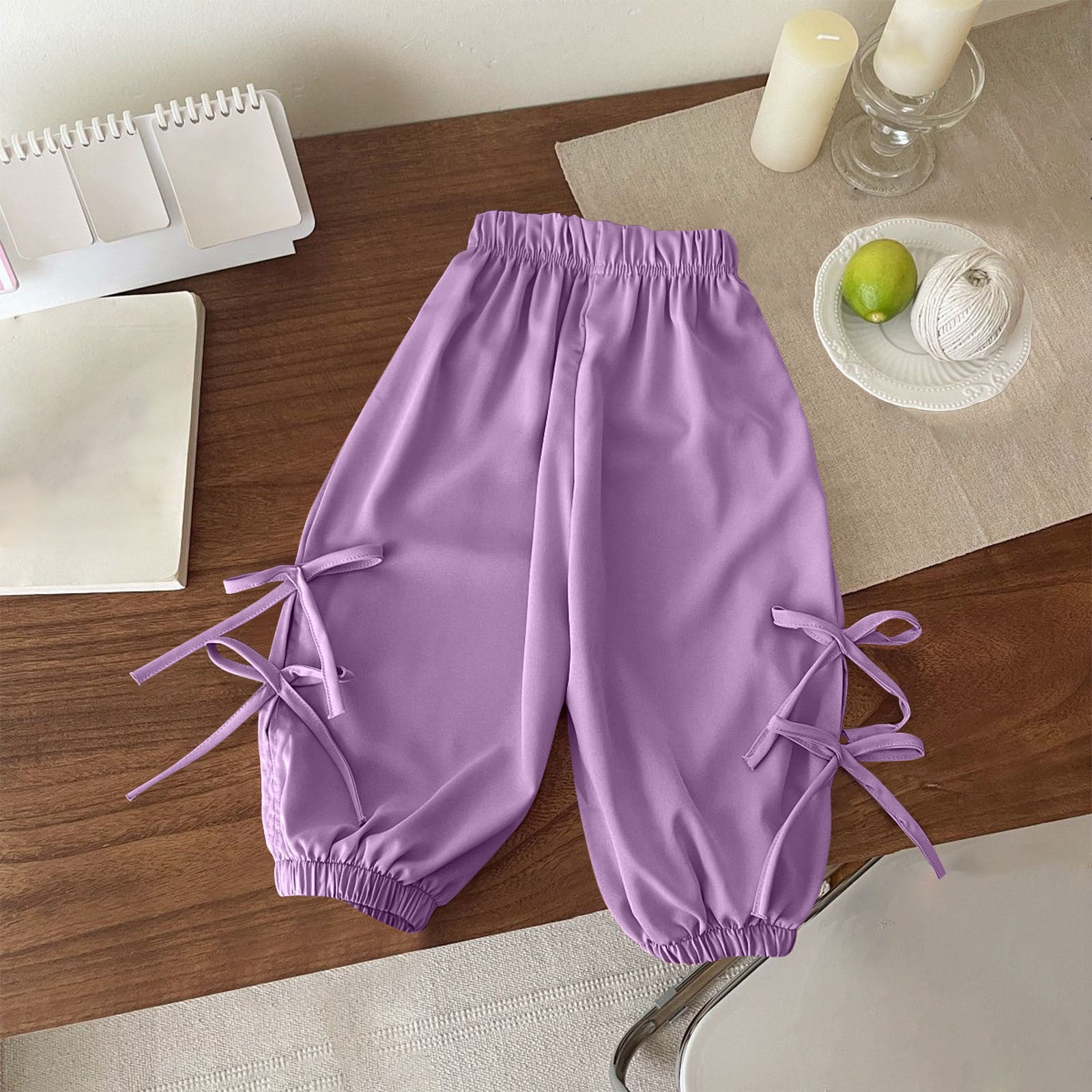 asjyhkr Toddler Kids Girls Elastic Waist Bows Side Jogger Sweatpants 4 ...