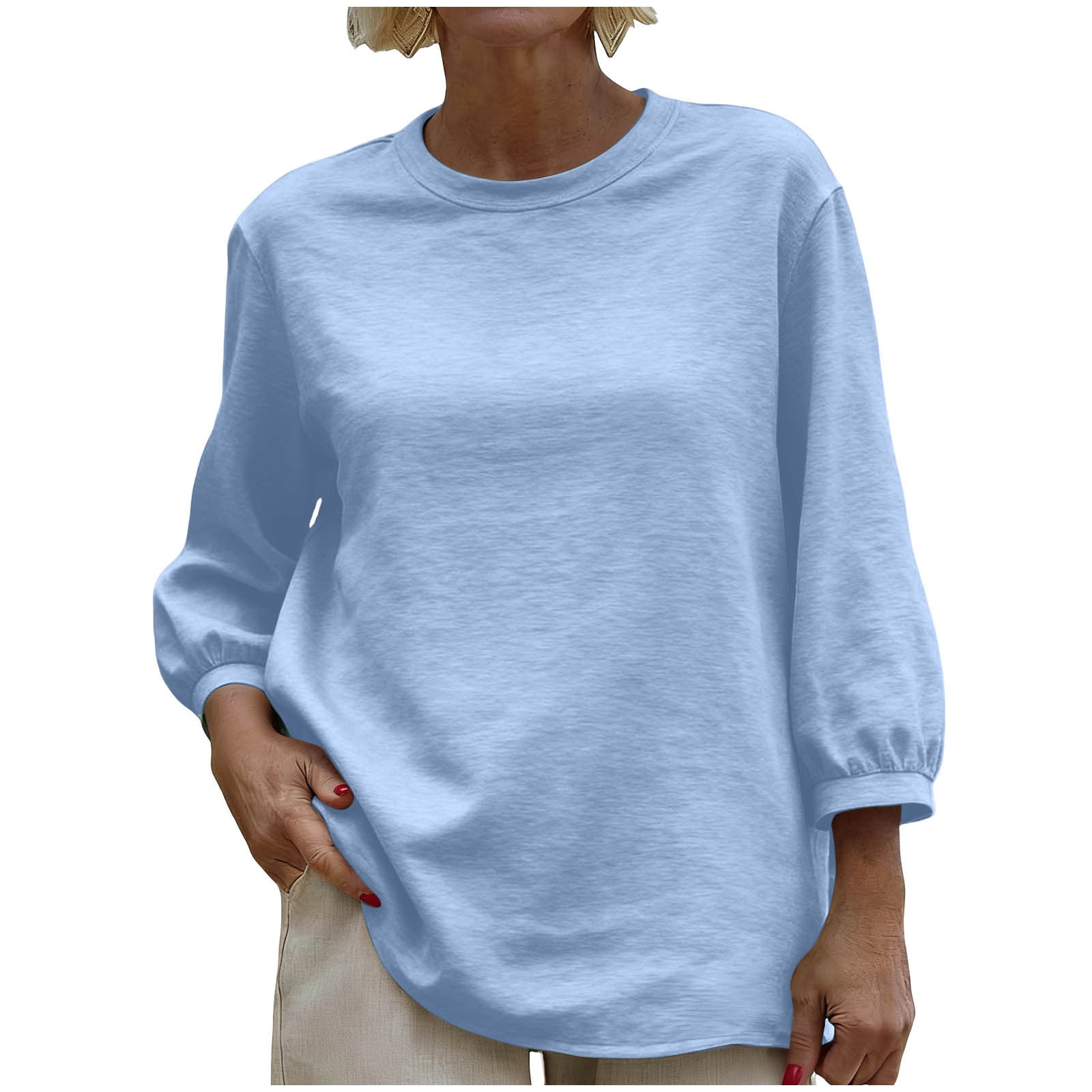 asjyhkr Tshirts for Women 3/4 Sleeve Daily Wear Lightweight Basic ...