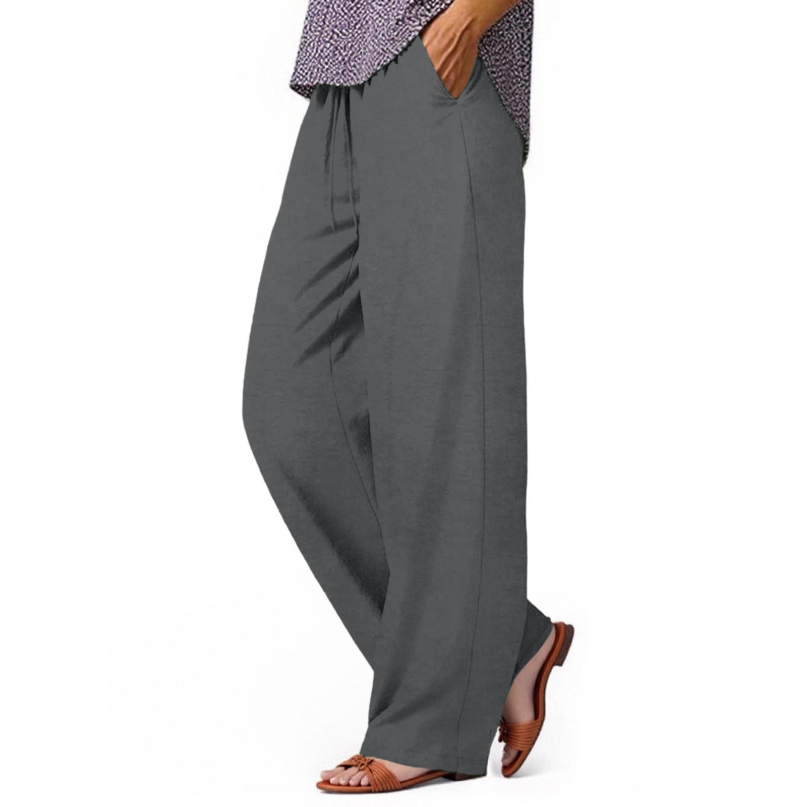 asjyhkr Womens Pants Drawstring Elastic Waist Loose Casual Breathable ...