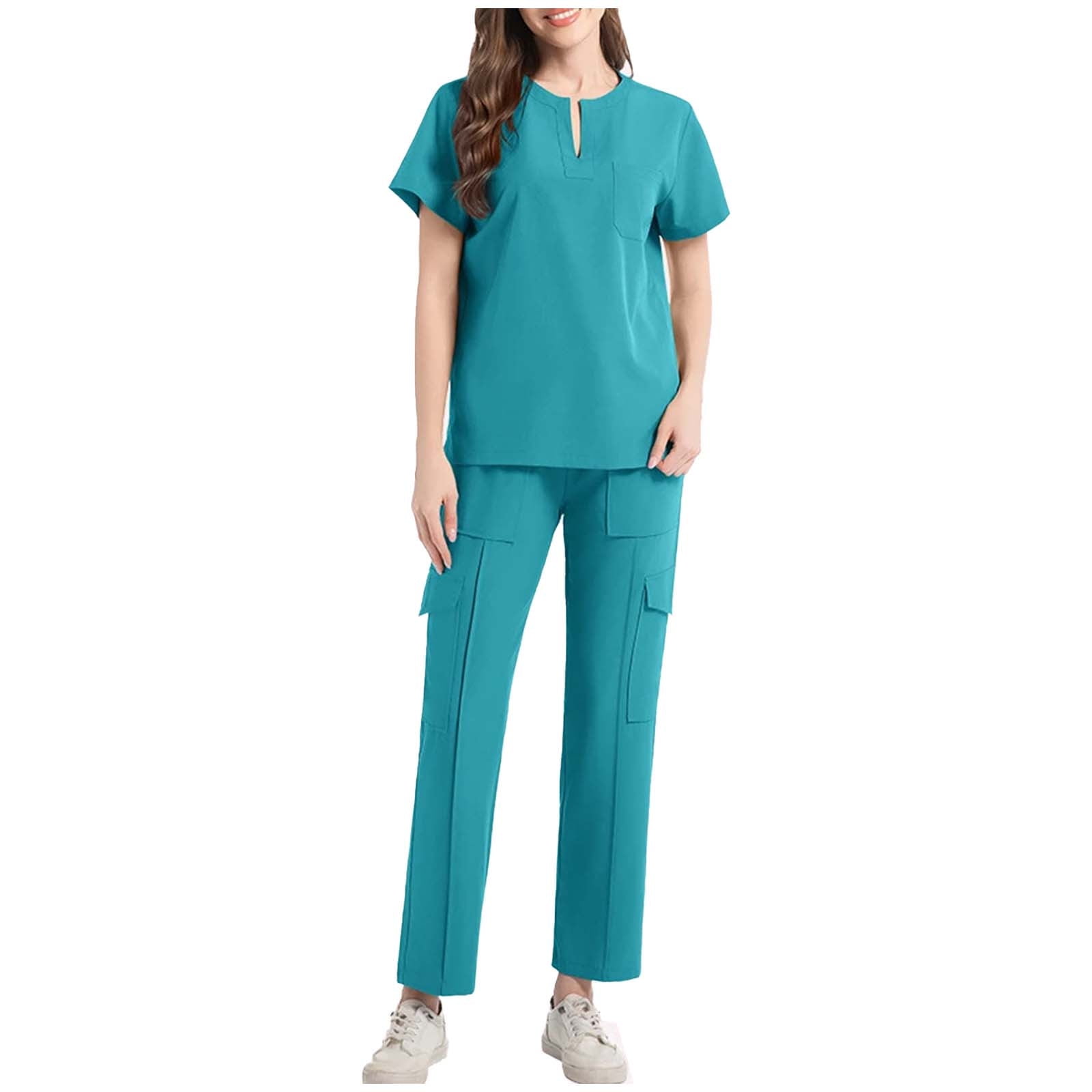 asjyhkr Womens Scrub Sets 2 Piece Summer Notch Neck Short Sleeve Tops ...