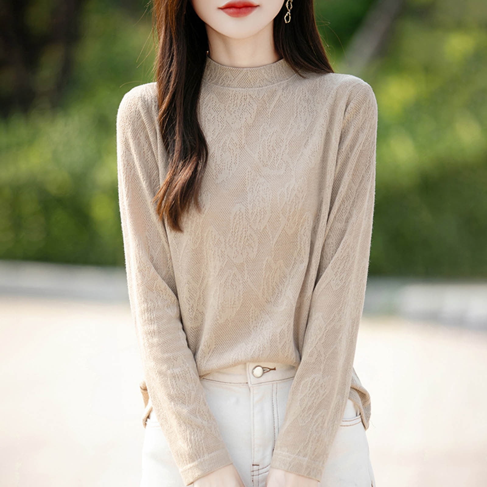 asjyhkr Womens Sweaters Knit Long Sleeve Crew Neck Shirts Fashion ...