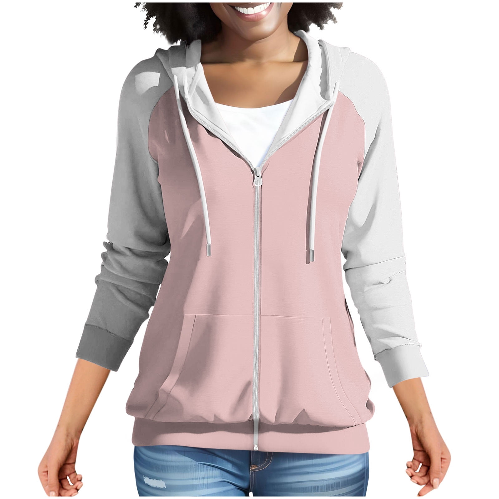 asjyhkr Womens Zip up Hoodies Fleece-Lined Color Block Coat Fall Winter ...