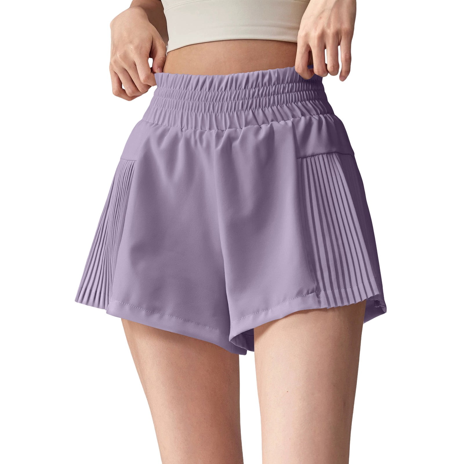 asjyhkr Workout Shorts for Women Elastic High Waist Wide Leg Loose Side ...