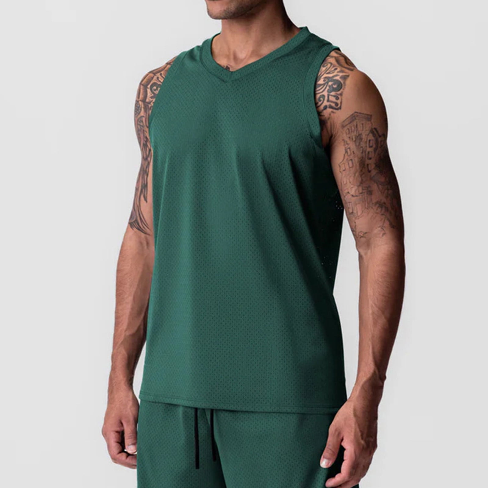 asjyhkr Workout Tank Tops Men Tights Mesh Breathable Sleeveless Crew ...