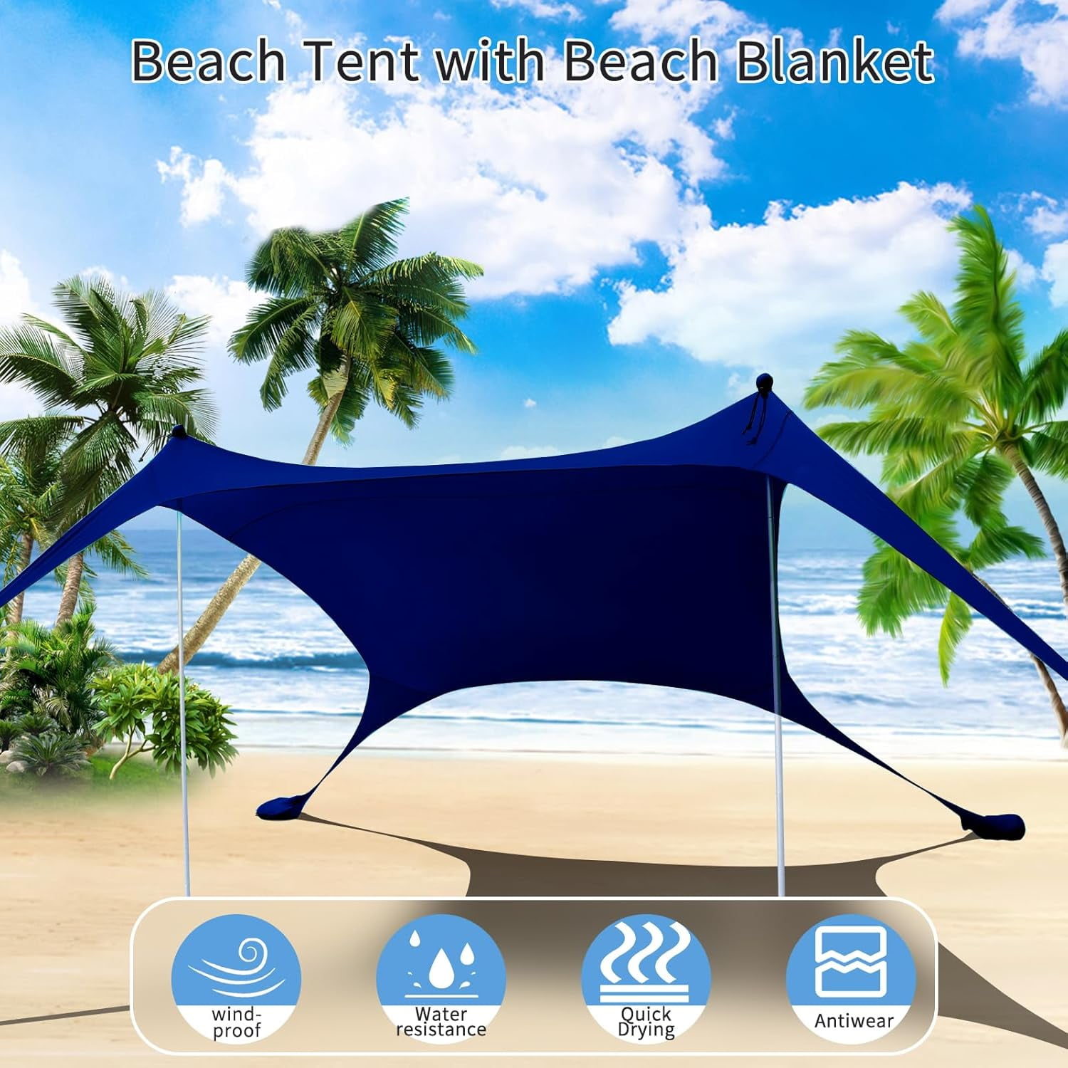 asxcyuikl 7×7 FT Beach Tent Sun Shelter UPF50+ UV Outdoor Canopy Tent ...