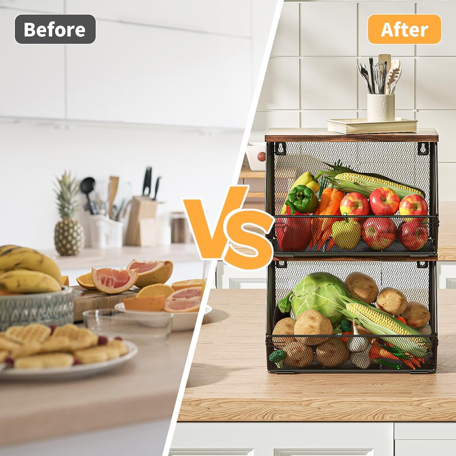 asxcyuikl Stackable Fruit Basket for Kitchen Countertop Space Saving ...