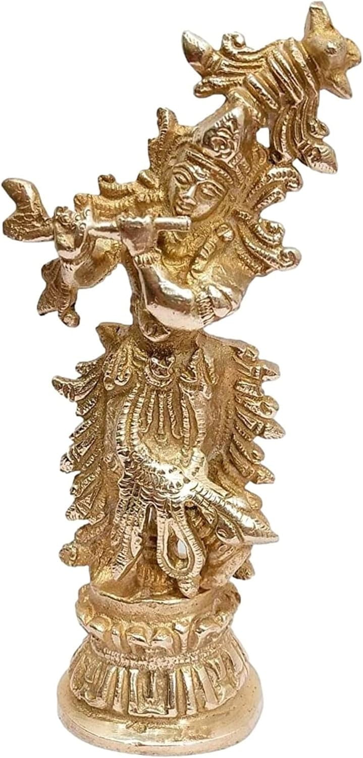 athizay Brass Krishna Idols with Flute Intricate Carving Lord Krishna ...
