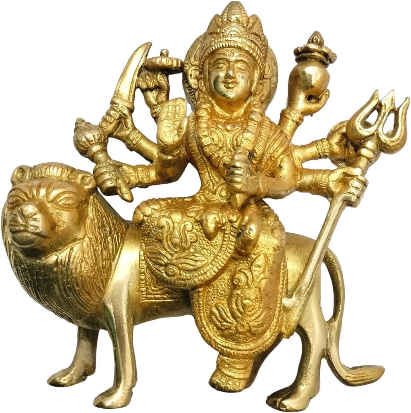 athizay Sherawali MATA murti | Antique Gold Texture and Finish | Brass ...