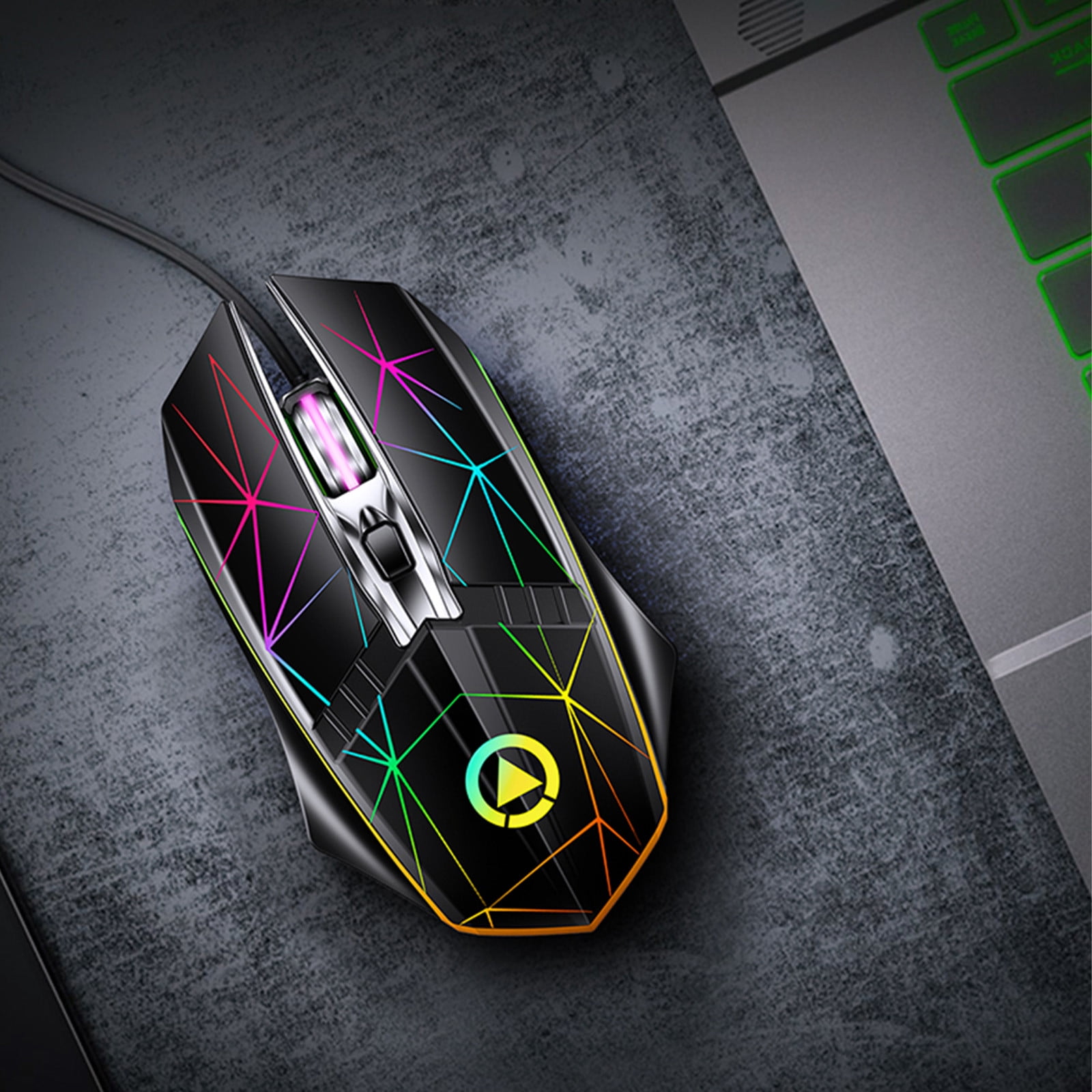 atinetok Engraved G11 Wired Metal Roller USB Glowing Mouse Game Macro ...