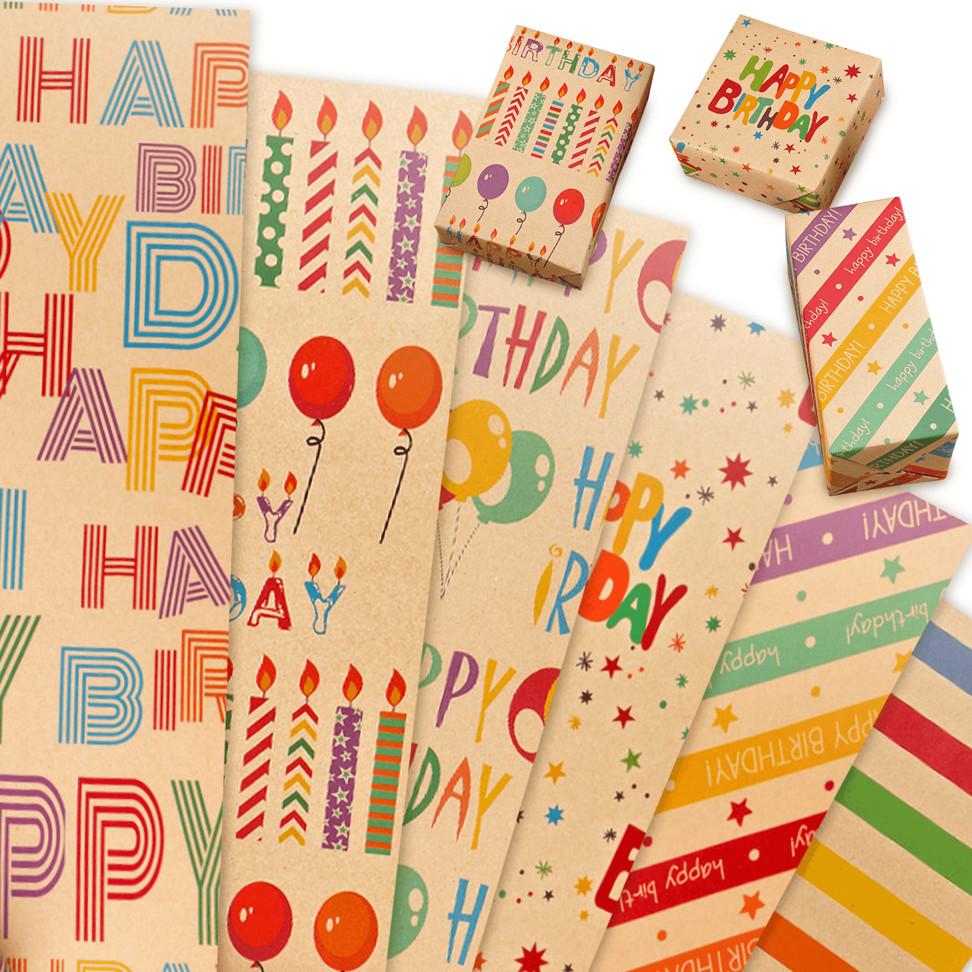 atopo Kraft Wrapping Paper Colorful Text Happy Birthday Design Perfect ...