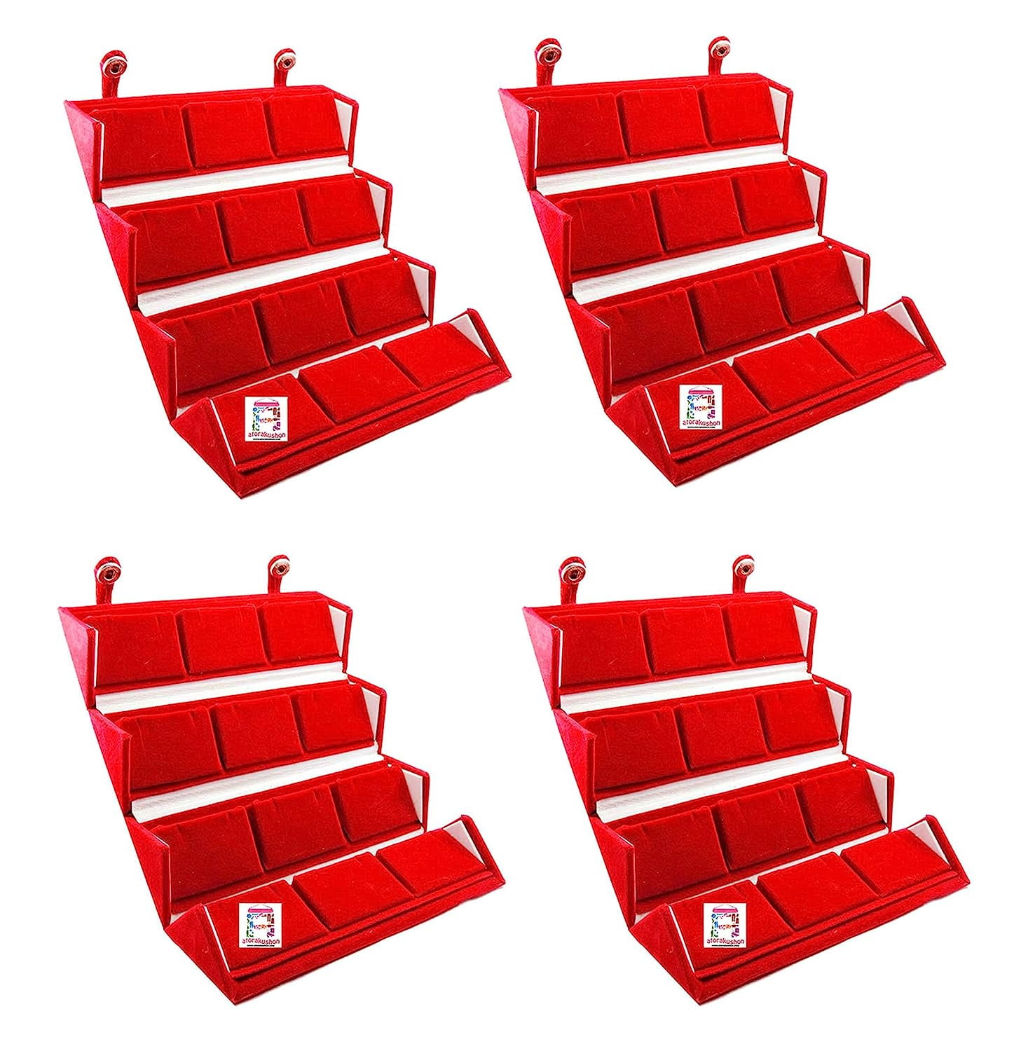 atorakushon Maroon Velvet Folding jewellery Vanity Box Make-Up 12 pair ...