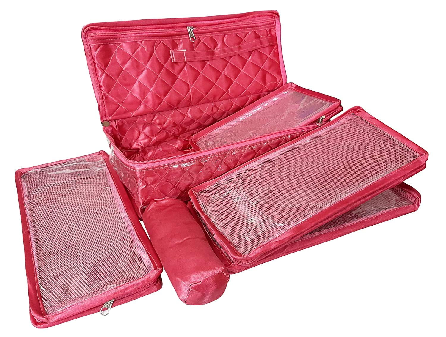 atorakushon Satin Pink Make-Up Pouch Jewellery Box 4 Pouch 1 roll ...
