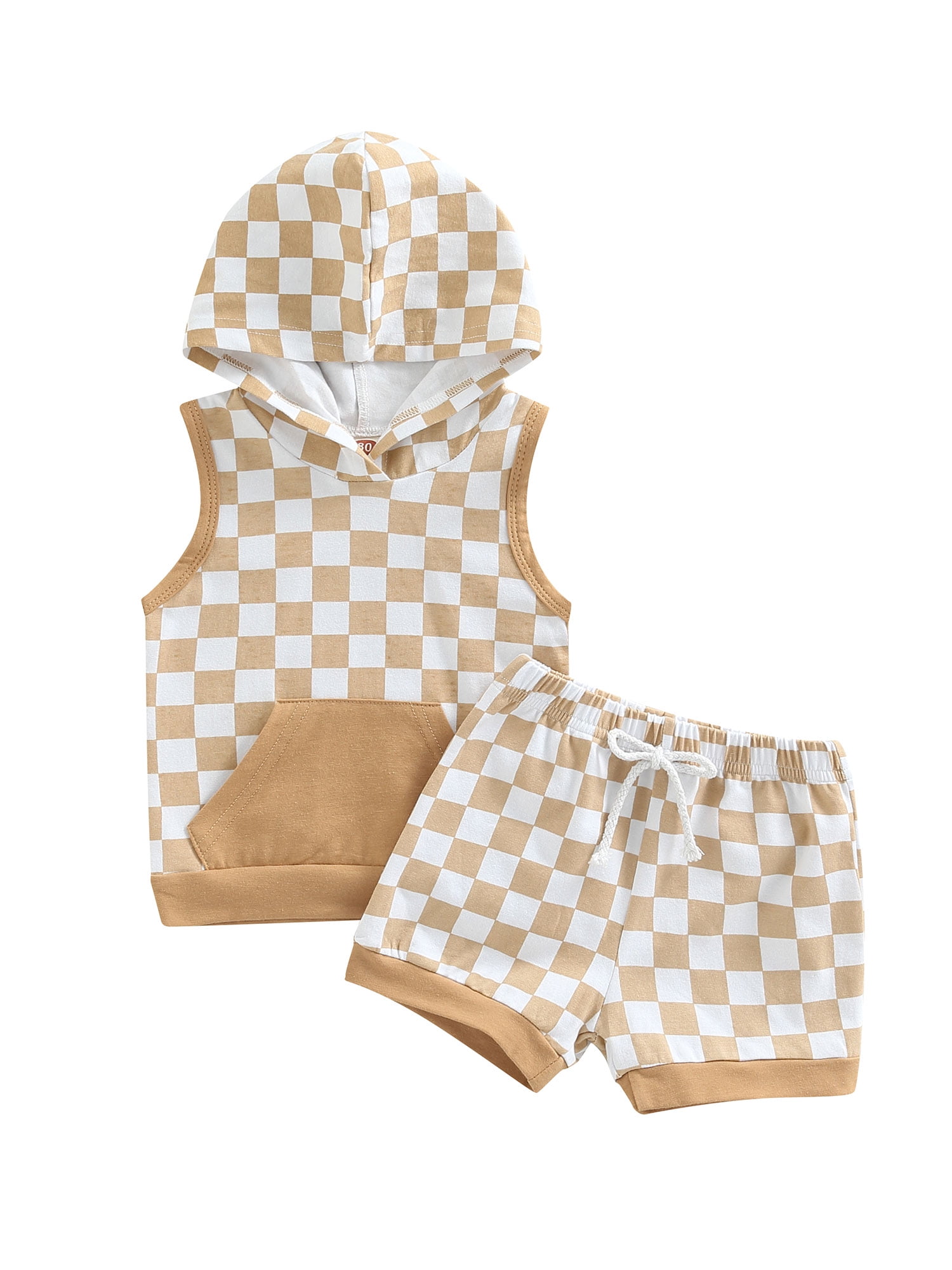 aturustex Baby Girl Boys Suit Hooded Checkerboard Print Tops + Summer ...