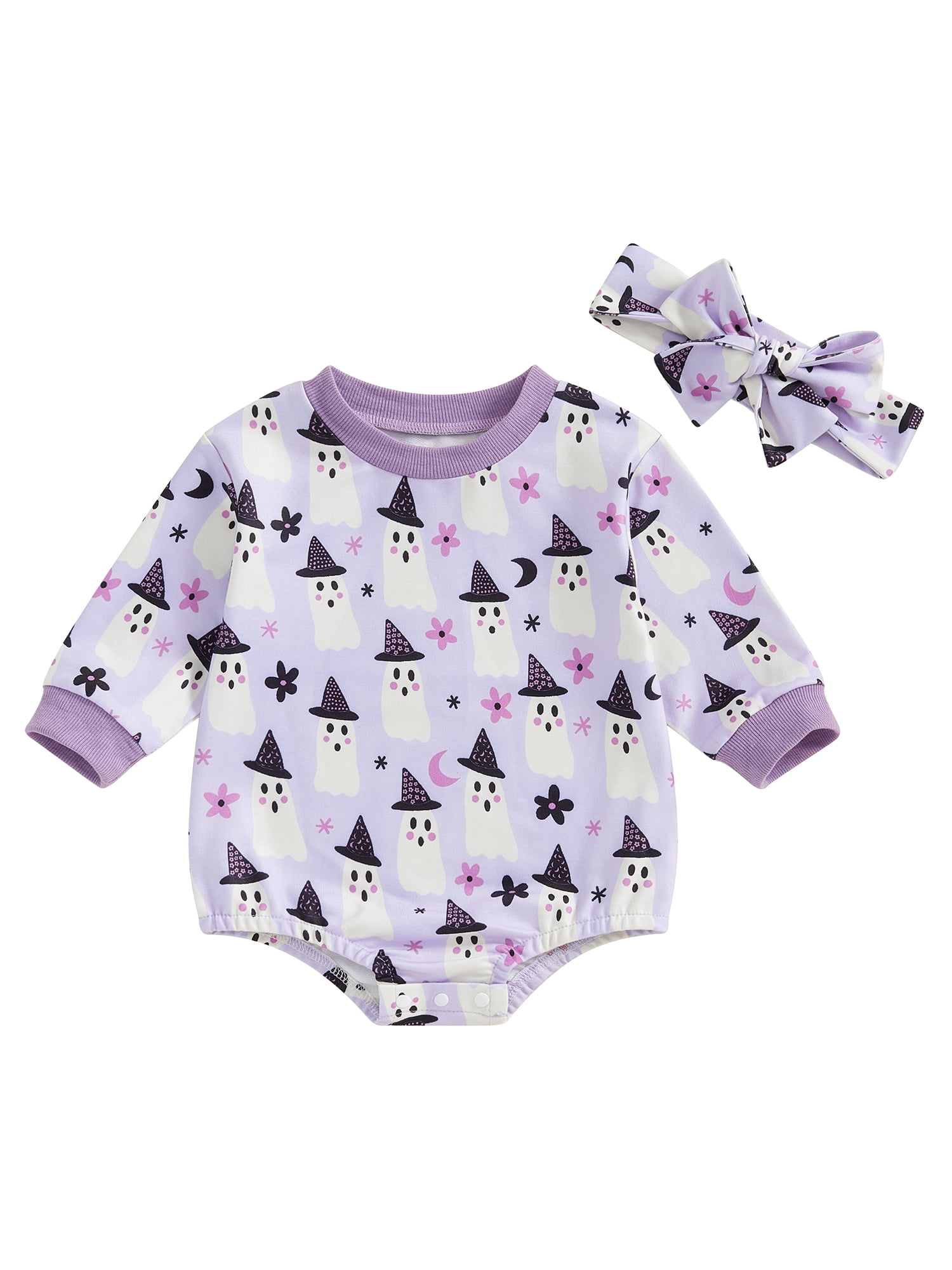 aturustex Halloween Clothes for Baby Girls Sweatshirt Romper Infant Ghost Print Long Sleeve ...