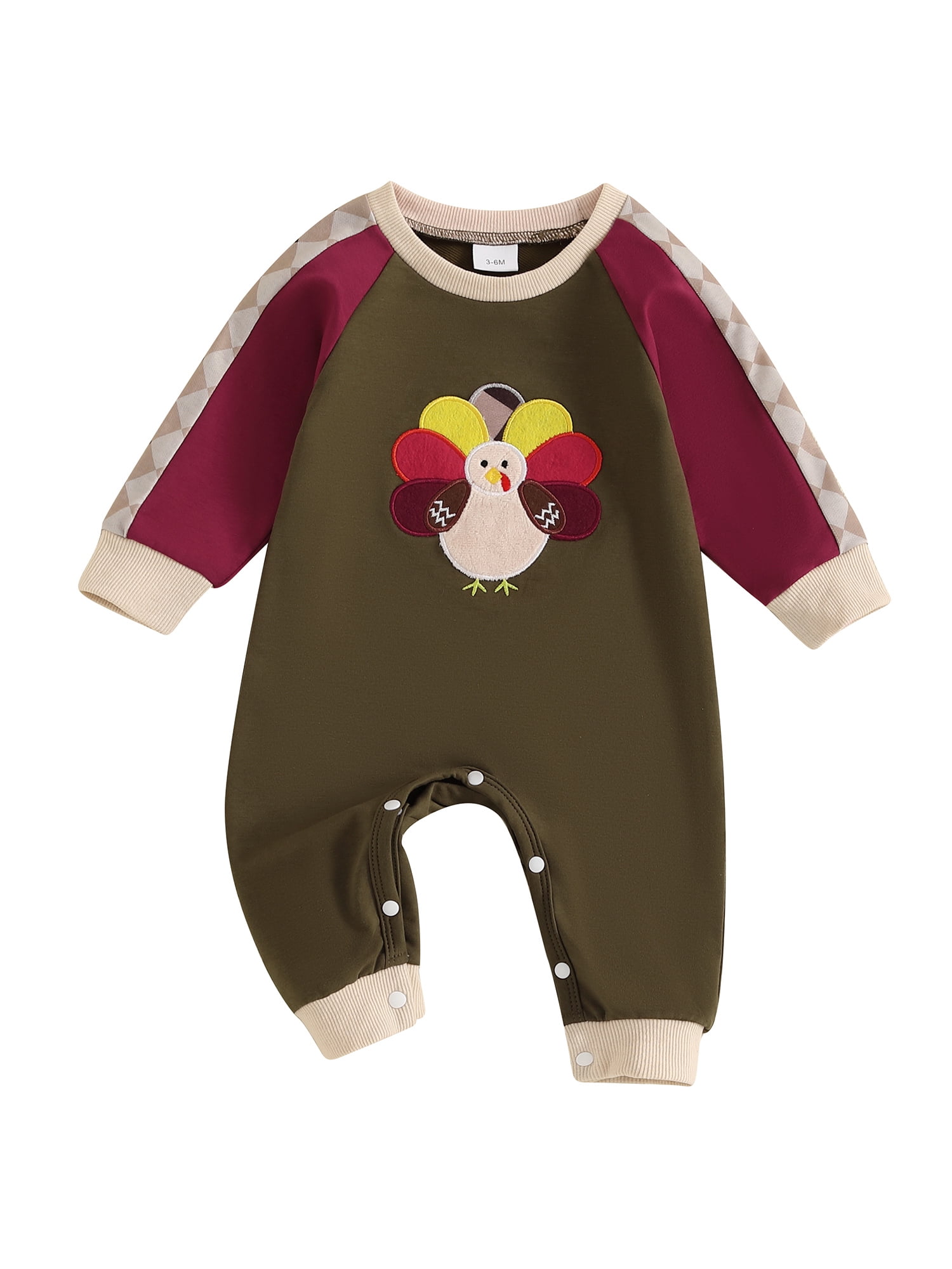 aturustex Infant Baby Boys Girls Thanksgiving Jumpsuit 0-18M Newborn Turkey Embroidery Raglan ...