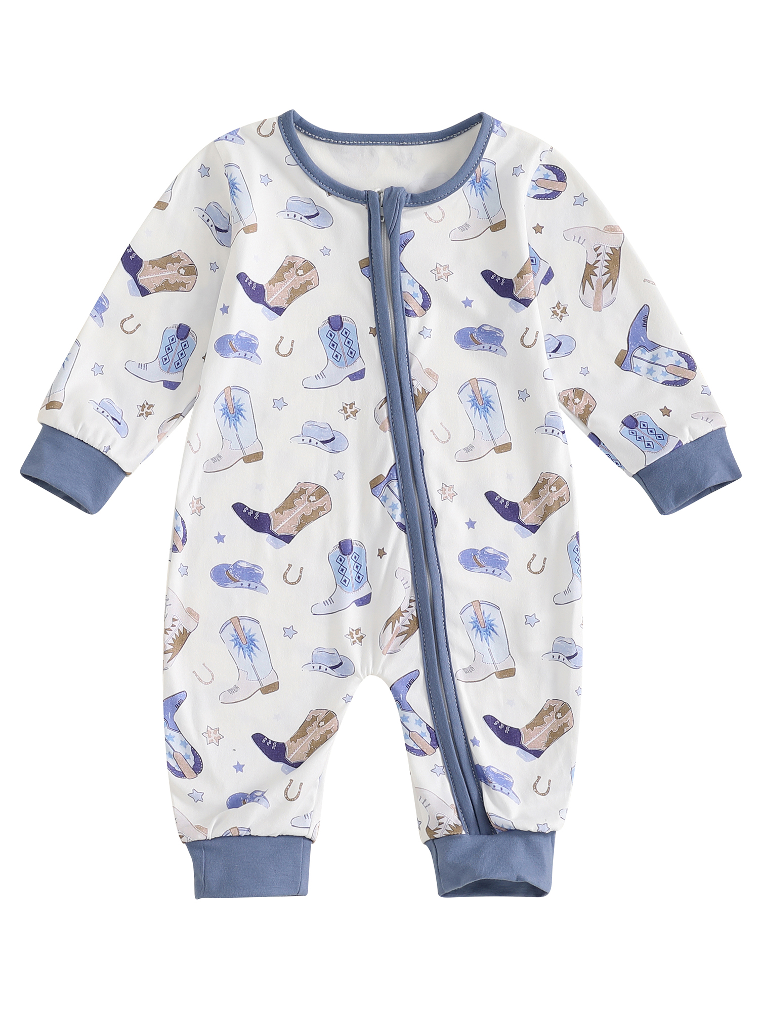 aturustex Infant Baby Boys Girls Zipper Jumpsuits 0-18M Newborn Classic Print Pajamas Long ...