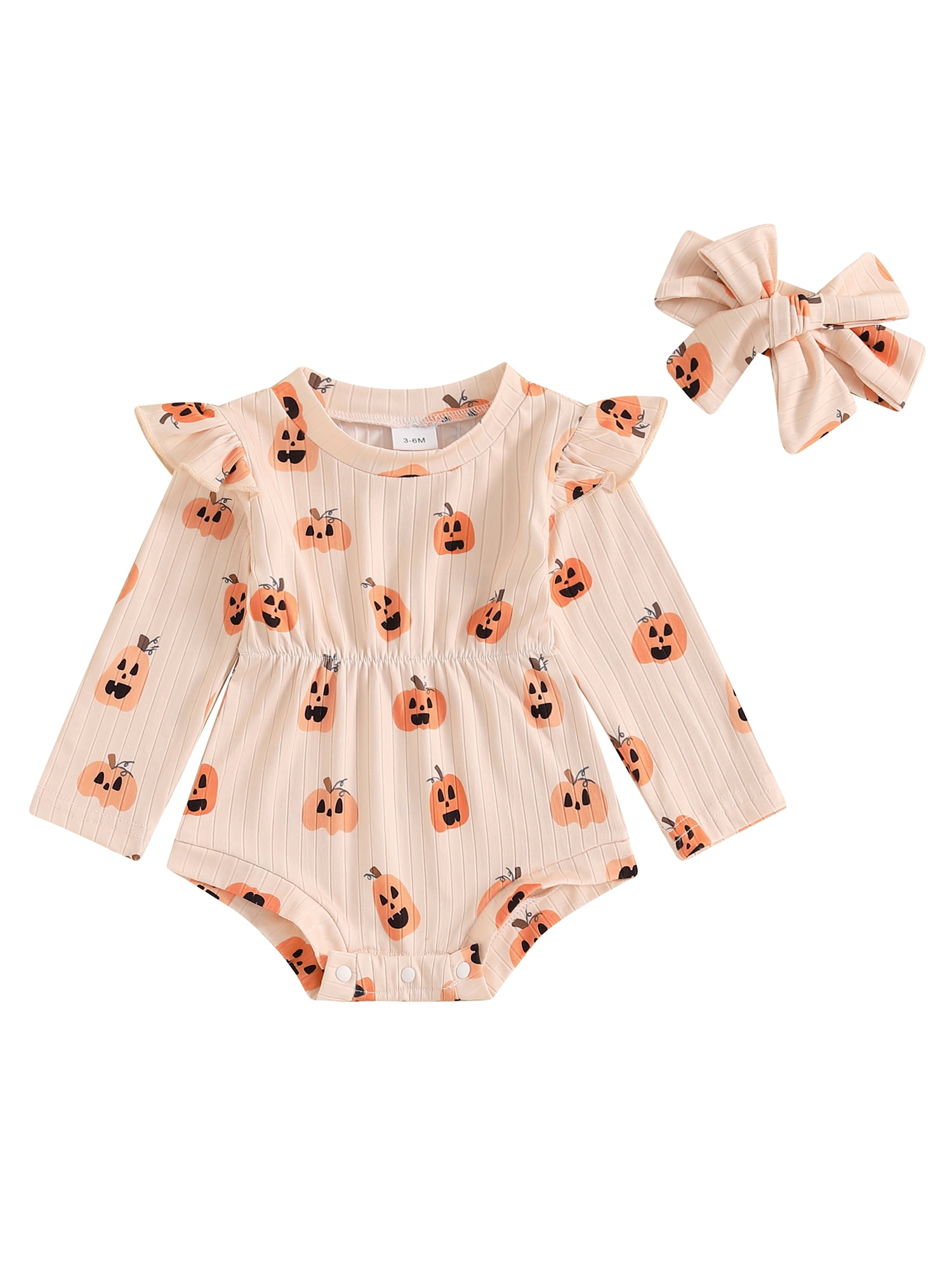 aturustex Infant Baby Girl 2 Piece Casual Outfits 0-18M Newborn Pumpkin Print Ruffle Bodysuits ...