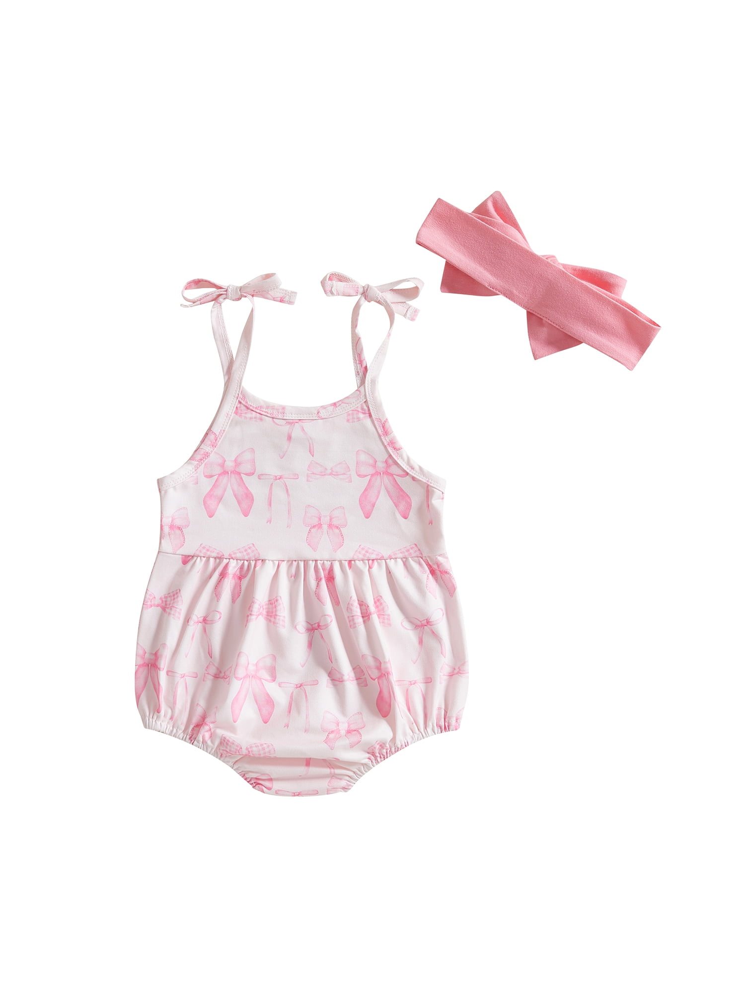 aturustex Infant Baby Girl Bow Print Romper 0 3M 6M 12M 18M 24M Newborn Tie Shoulder Sleeveless ...