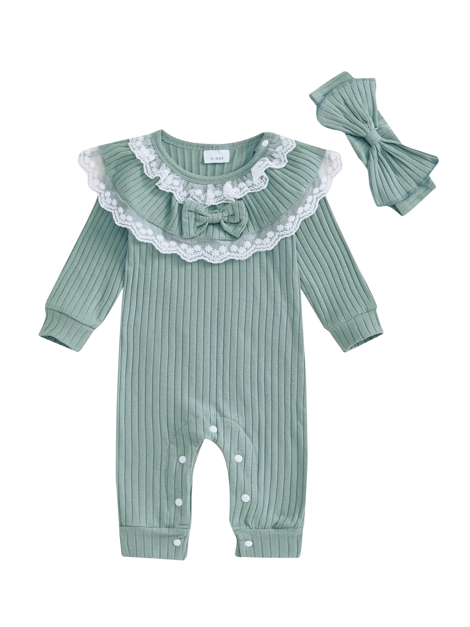 aturustex Infant Baby Girl Onepiece Jumpsuits Outfits Newborn Long Sleeve Full Length Ribbed ...