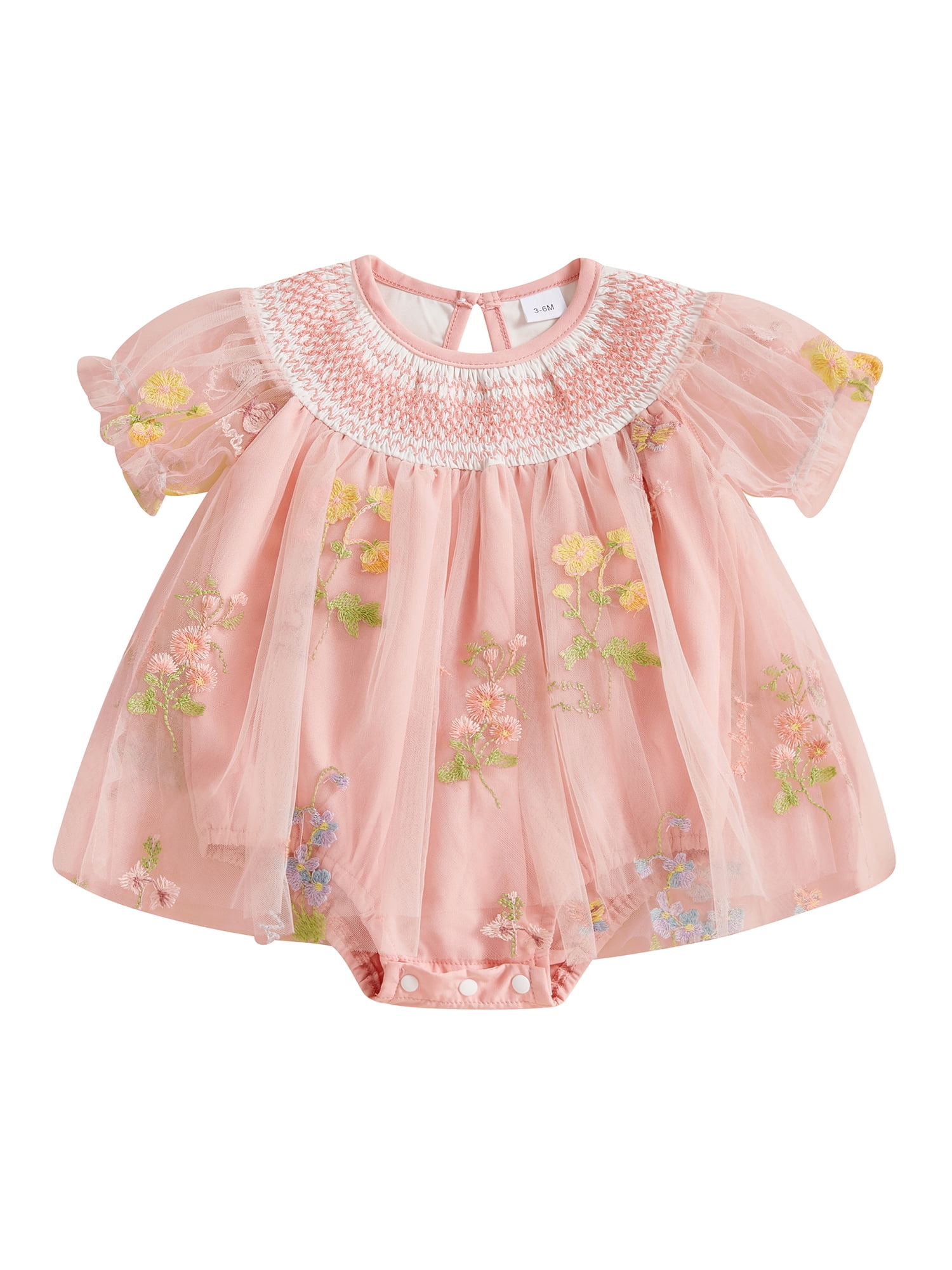 aturustex Infant Baby Girl Princess Romper Dress 0-18M Newborn Mesh Short Sleeve Bodysuit Flower ...