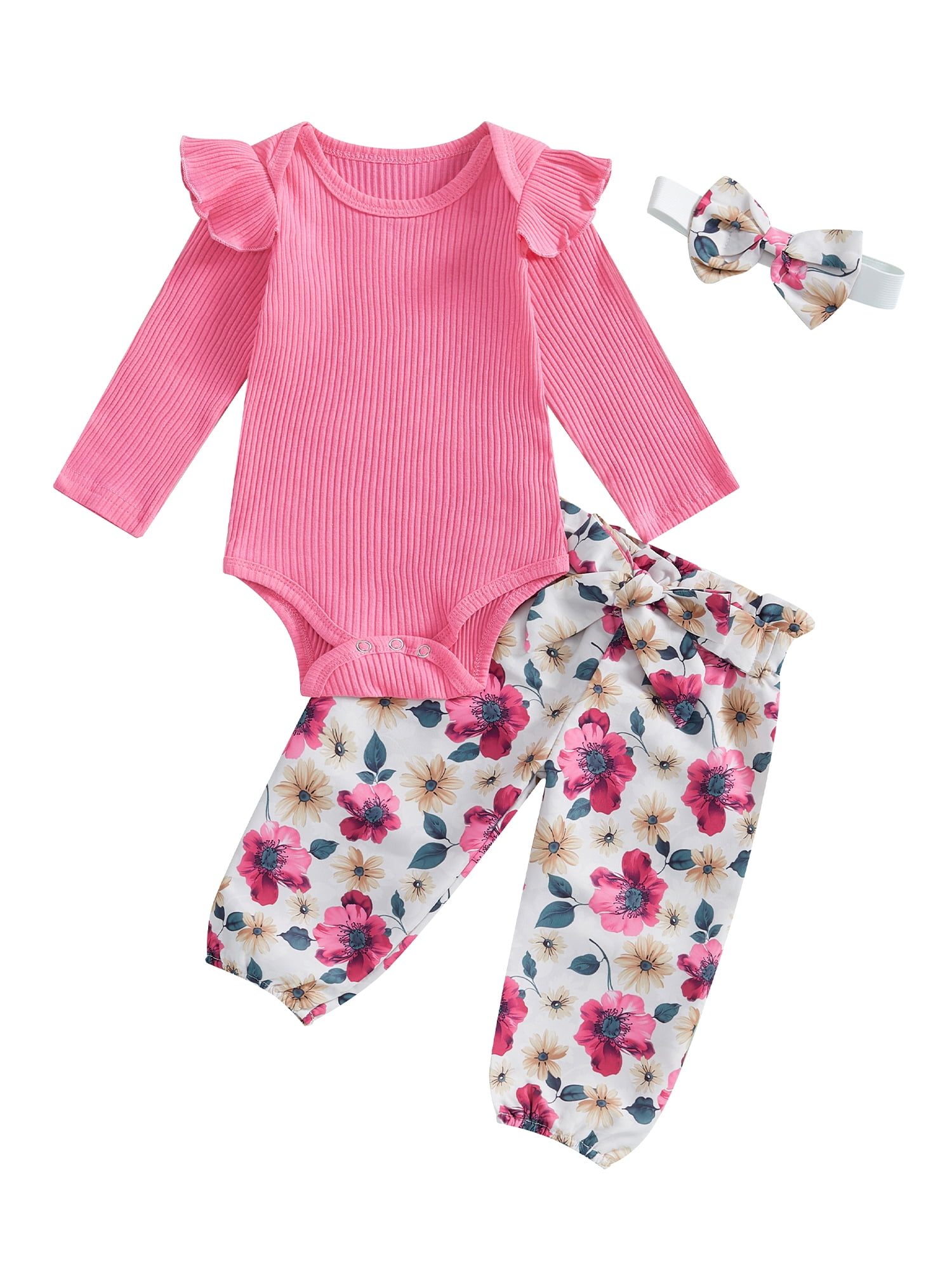 aturustex Infant Baby Girls 3pcs Fall Outfits 0 3M 6M 9M 12M 18M Toddler Long Sleeve Bodysuits ...